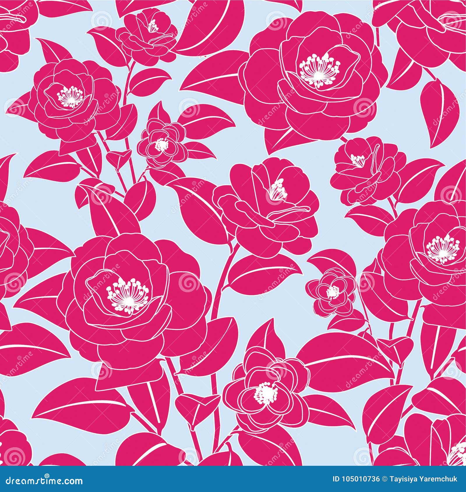Camellias Pattern. Vector Seamless Texture. | CartoonDealer.com #105010736