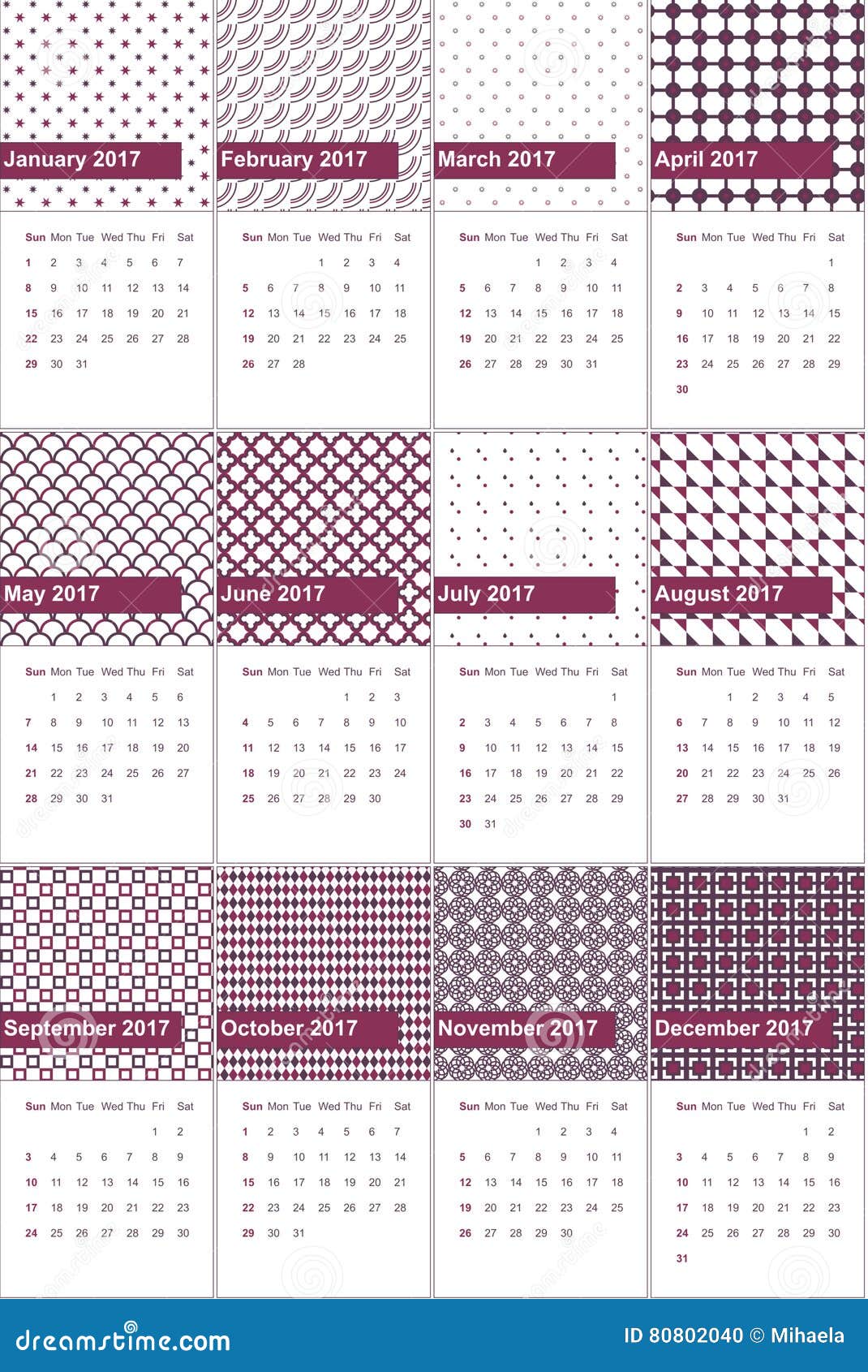 Camelot and Eggplant Colored Geometric Patterns Calendar 2016 Stock ...