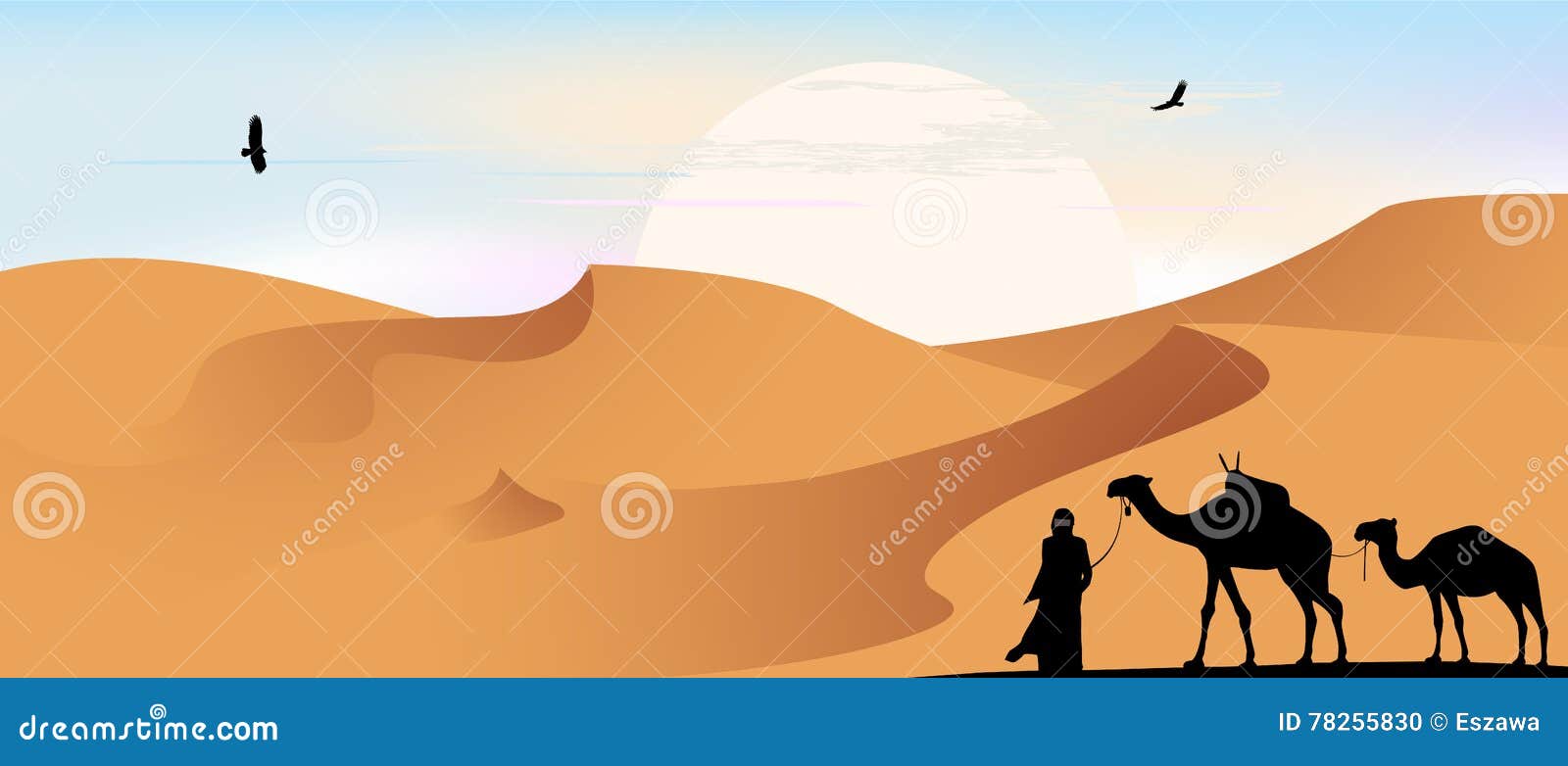 Camels, Caravan in the Desert, Vector Illustration Stock Vector ...