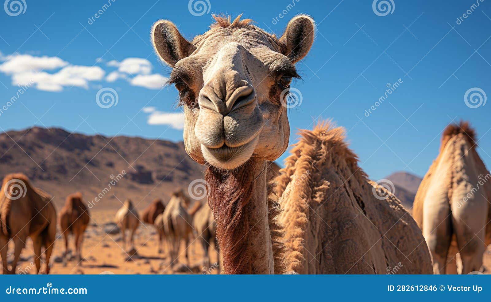 Camels in the Desert. Generative AI. Stock Illustration - Illustration ...