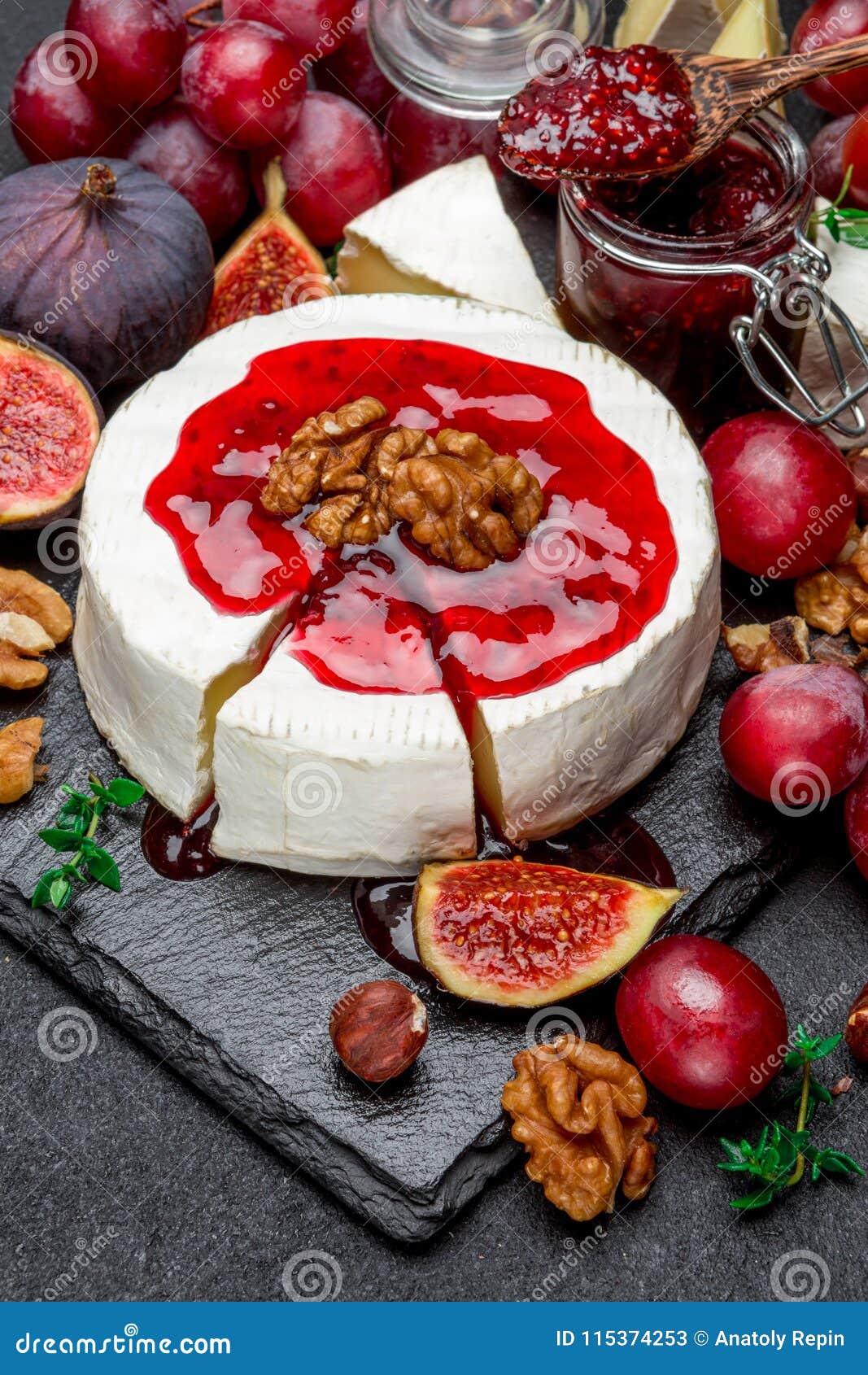 Camembert Cheese and Walnuts on Stone Serving Board Stock Image - Image ...