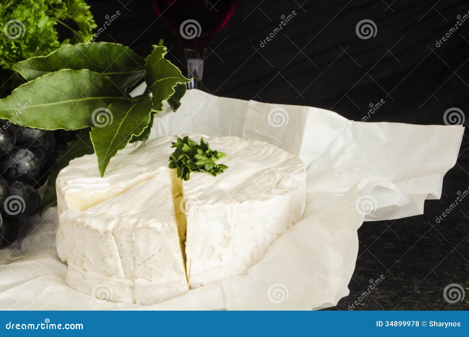 Camembert and Fresh Ingredients Stock Photo - Image of black, board ...