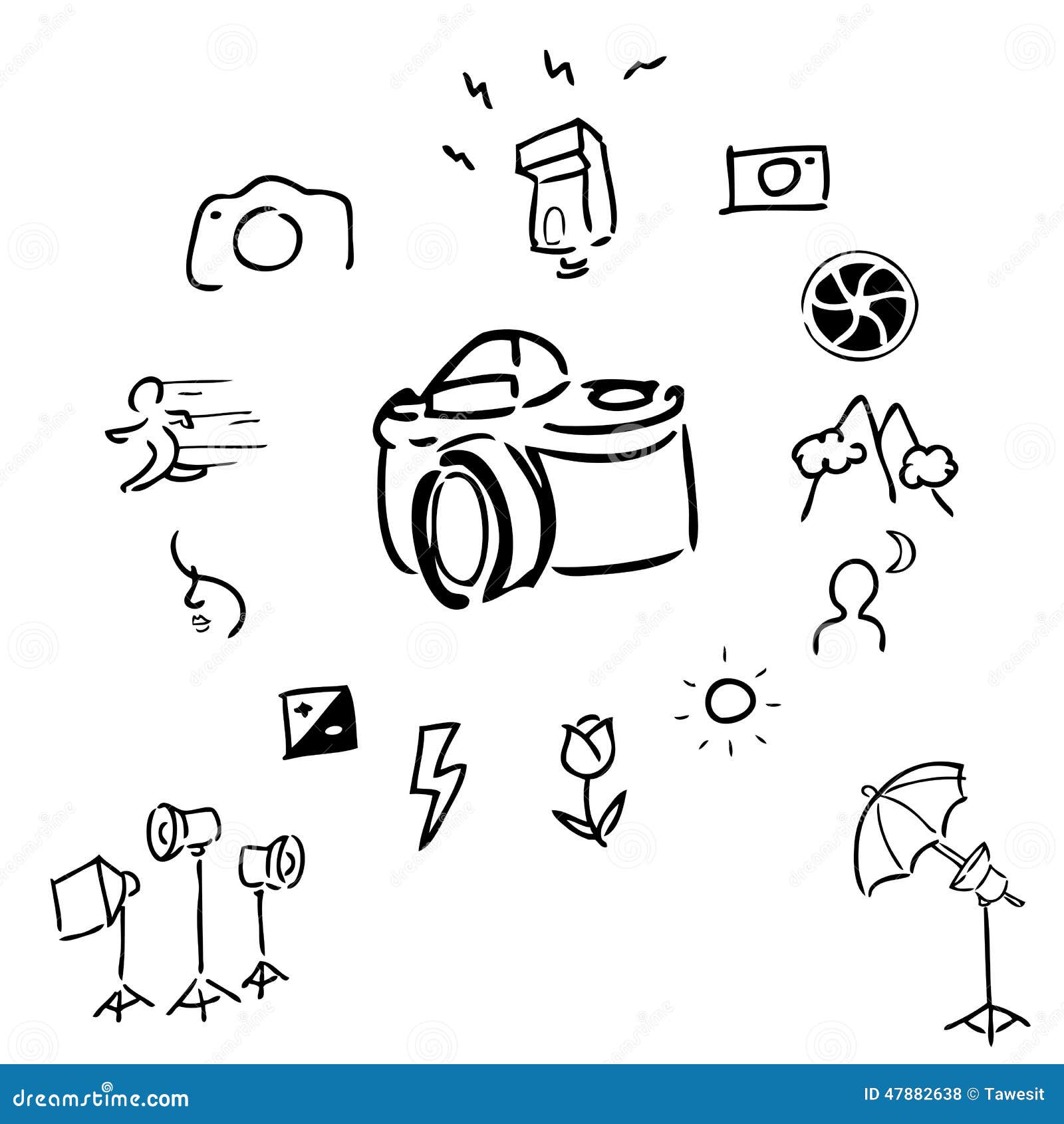 Camera Accessories Drawing Icons Stock Vector - Illustration of camera ...