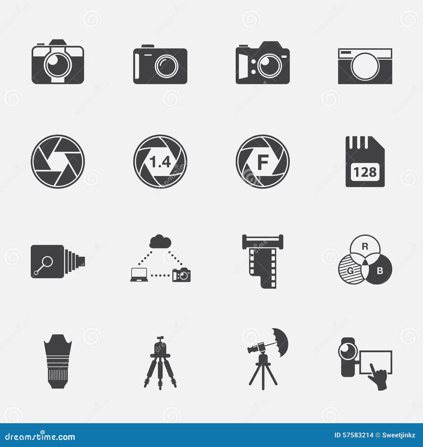 Camera and Accessories Icon Set. Stock Vector - Illustration of camera ...