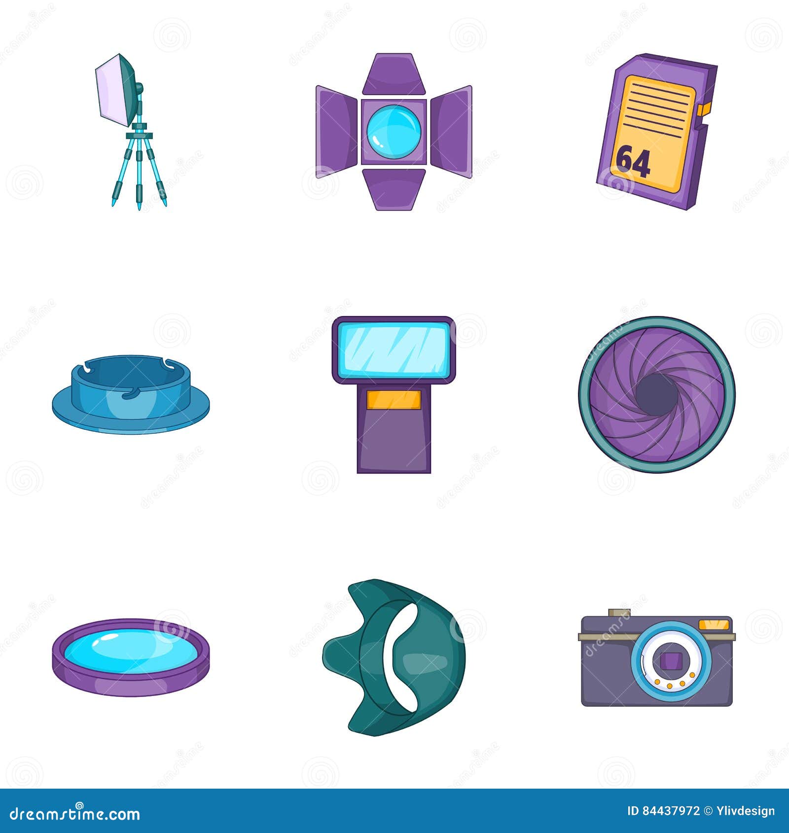 Camera Accessories Icons Set, Cartoon Style Stock Vector - Illustration ...
