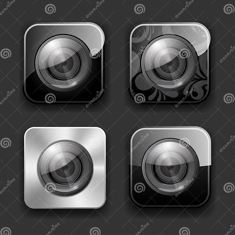 Camera apps icon set stock vector. Illustration of metal - 27067453