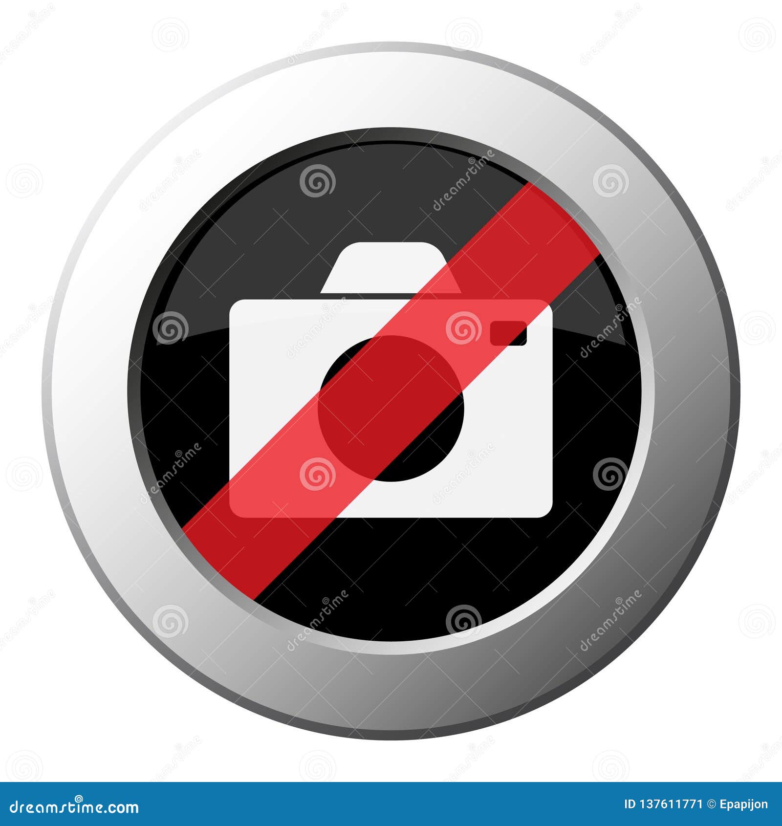 Camera - Ban Round Metal Button, White Icon Stock Vector - Illustration ...