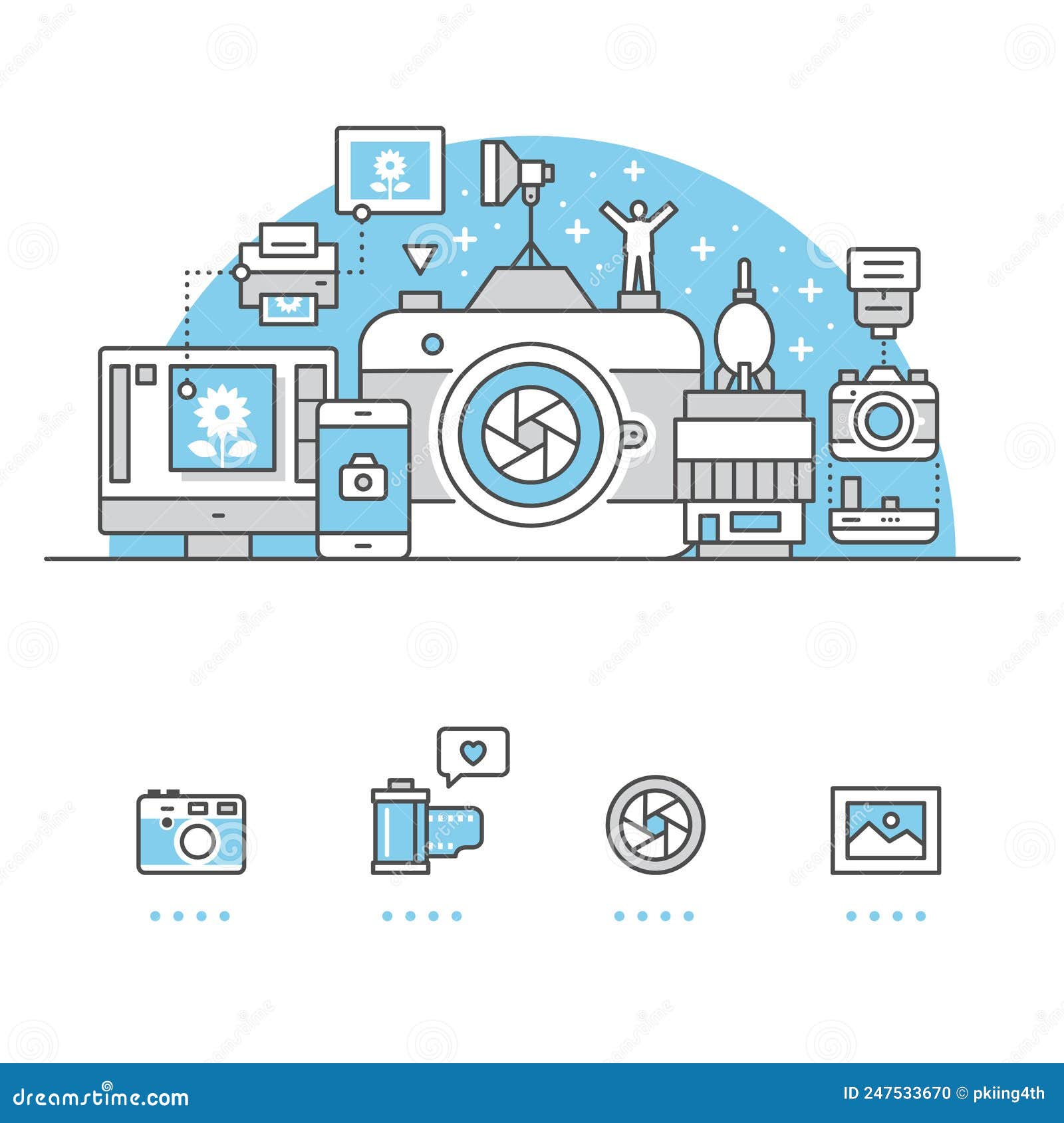 Camera Banner and Icons with White Background Stock Vector ...