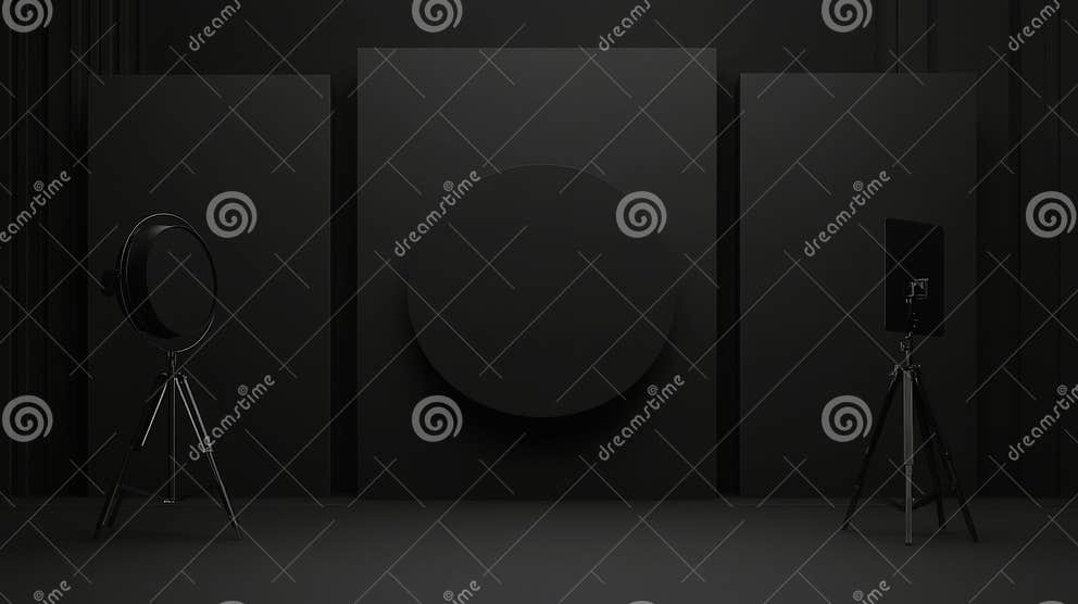 Camera and Black Reflectors in a Studio Photography Setup Stock Photo ...