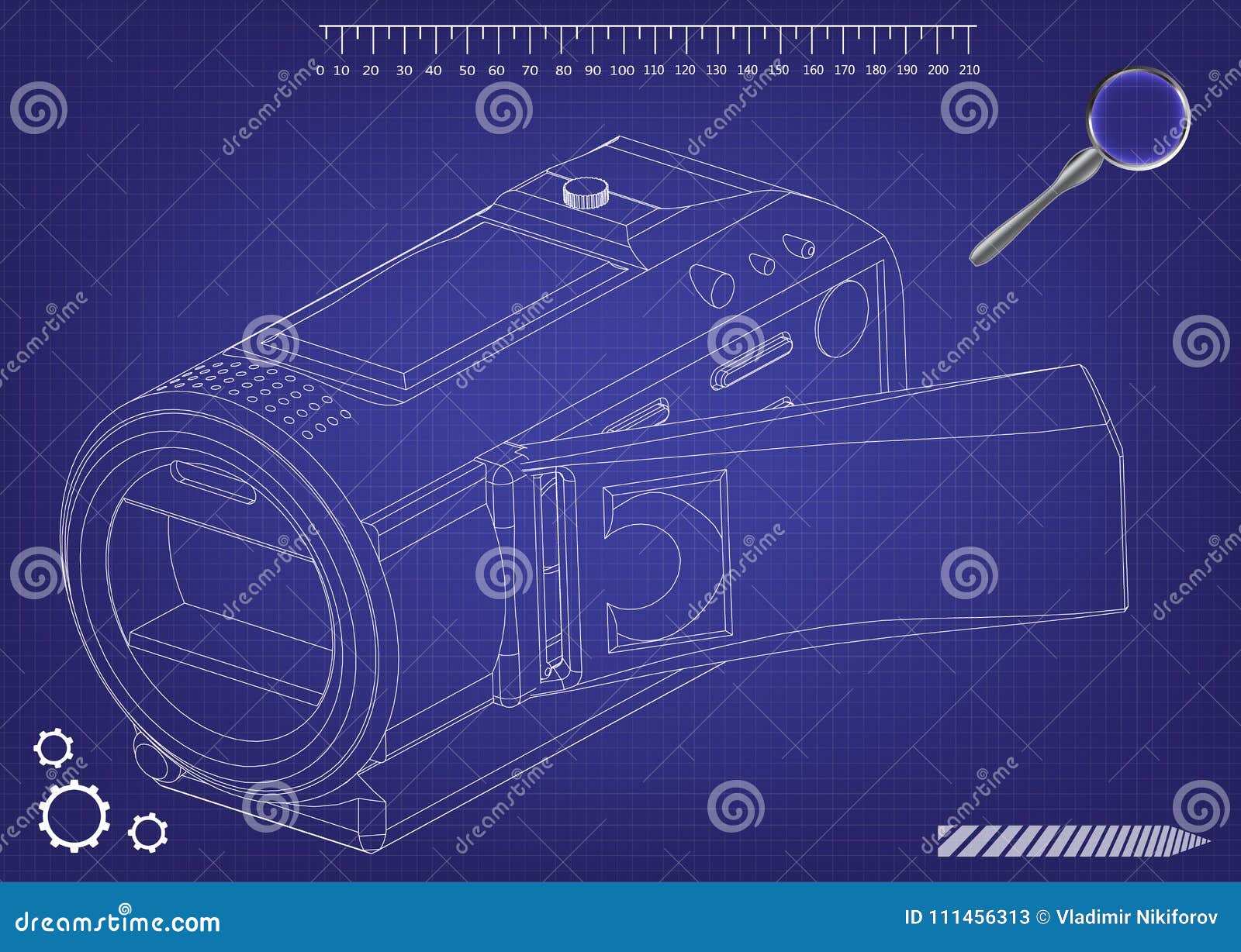 Camera on blue stock vector. Illustration of modern - 111456313