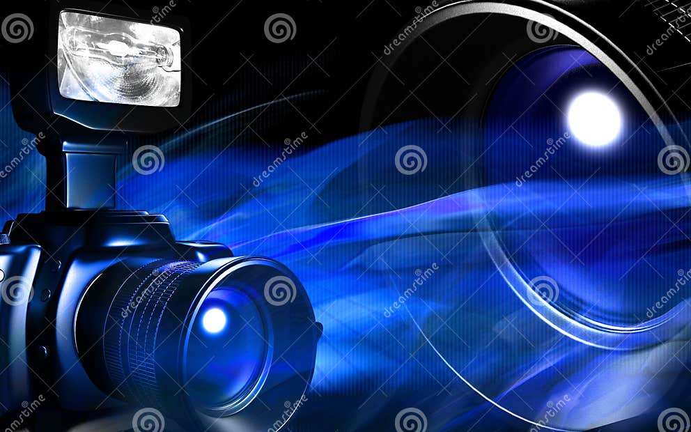 Camera with blue light stock illustration. Illustration of background ...
