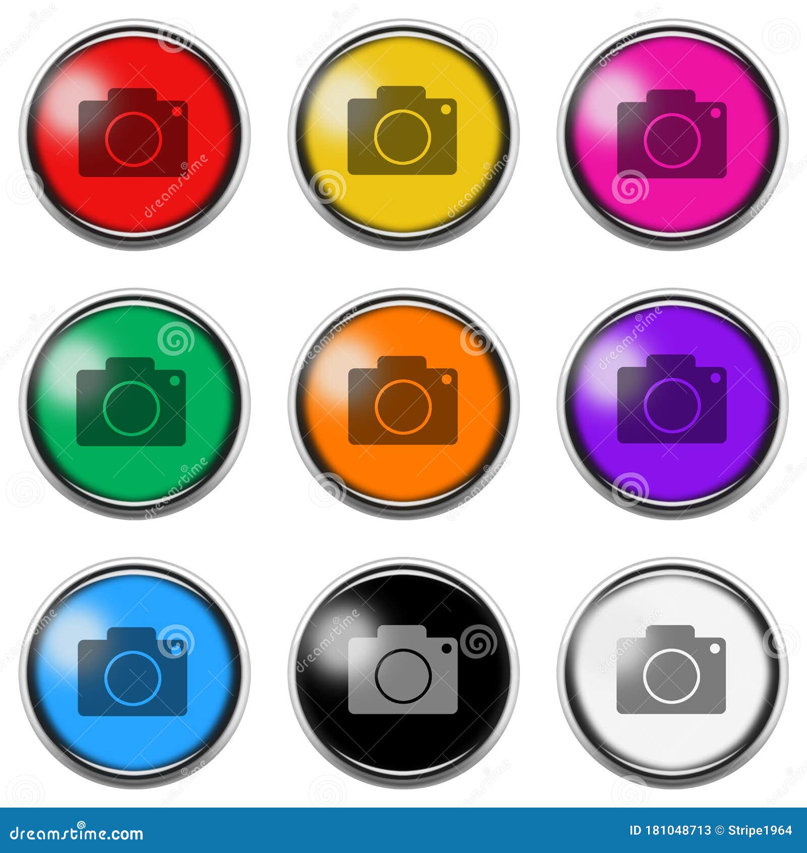 Camera Button Icon Set Isolated on White with Clipping Path Stock ...