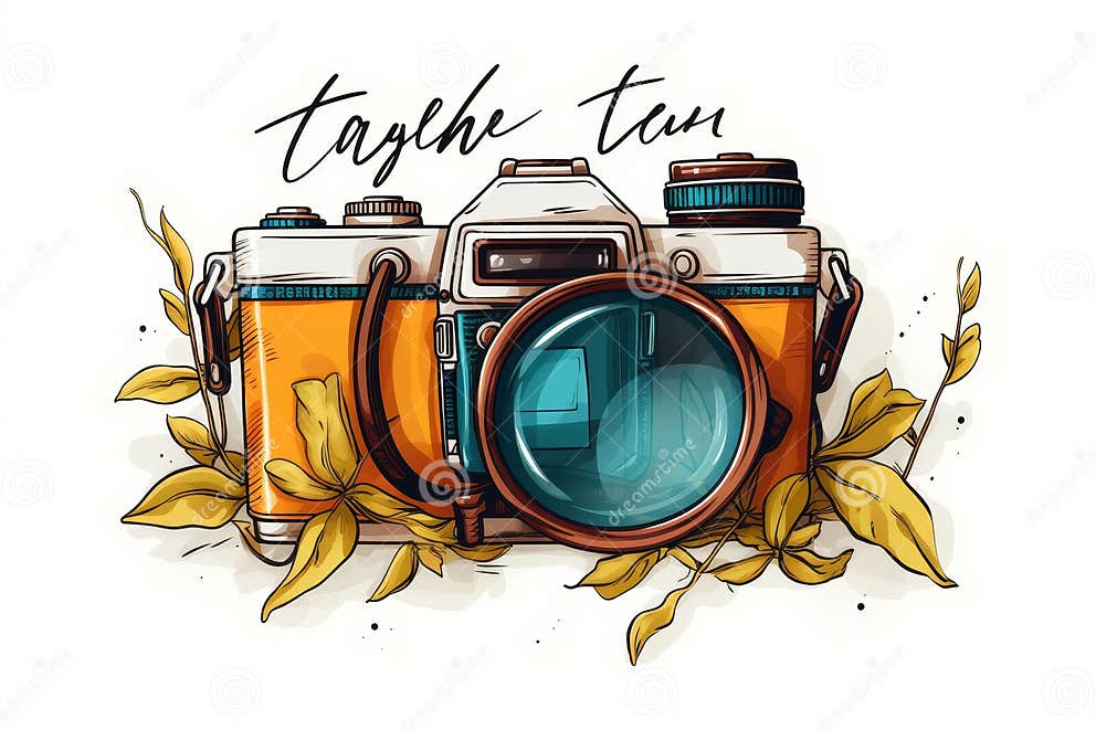 Camera in Calligraphy Style on White Background Illustration Stock ...