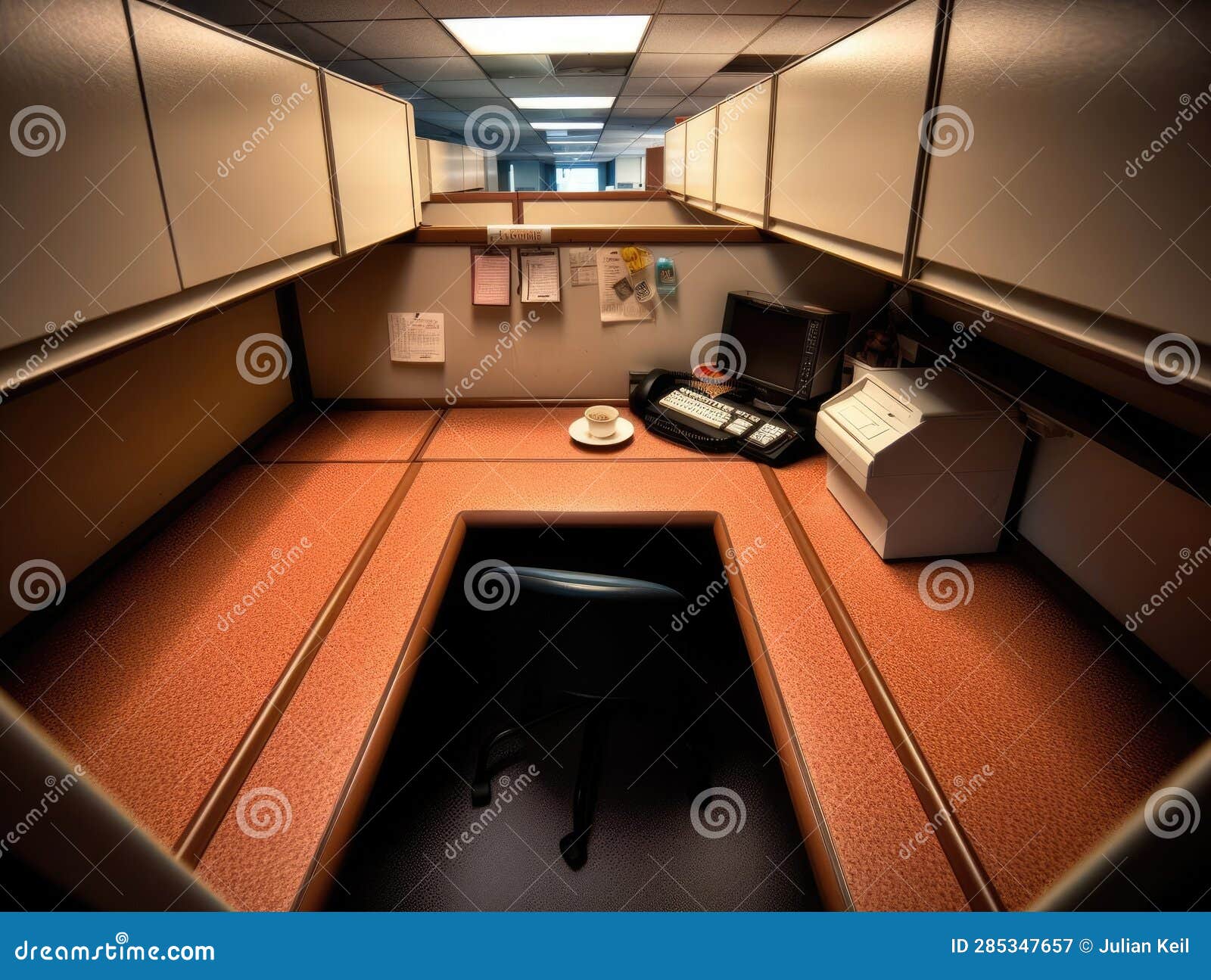 Empty Office Cubicle during Morning Coffee Break Stock Illustration ...