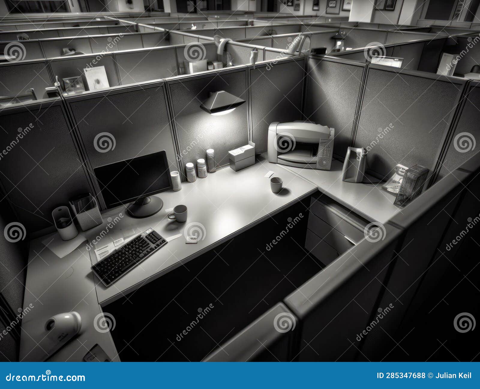 Empty Office Cubicle during Morning Coffee Break Stock Illustration ...