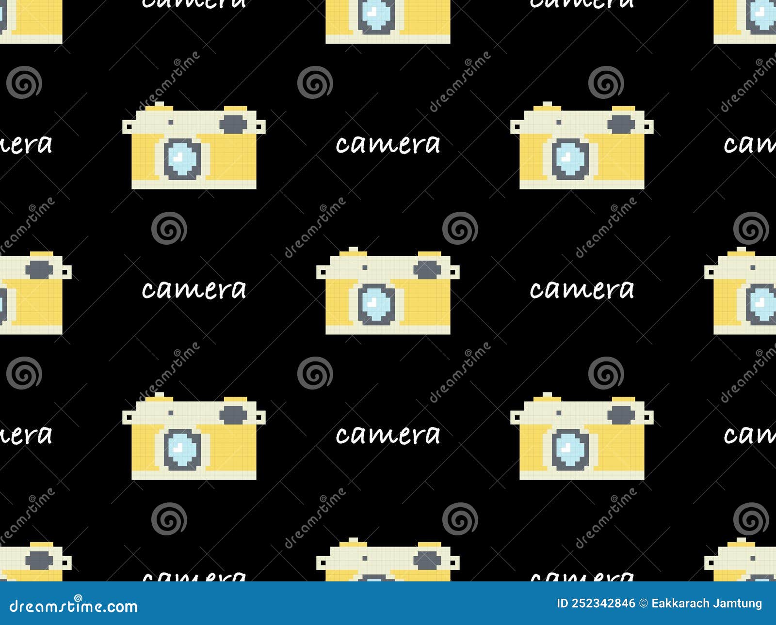 Camera Seamless Pattern on Black Background. Pixel Style Stock Vector ...