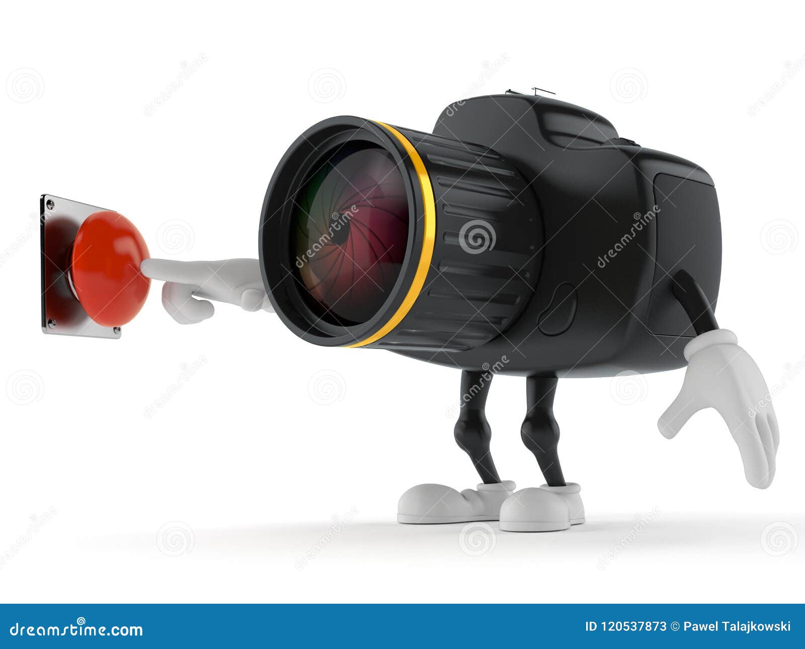 Camera Character Pushing a Button Stock Illustration - Illustration of ...