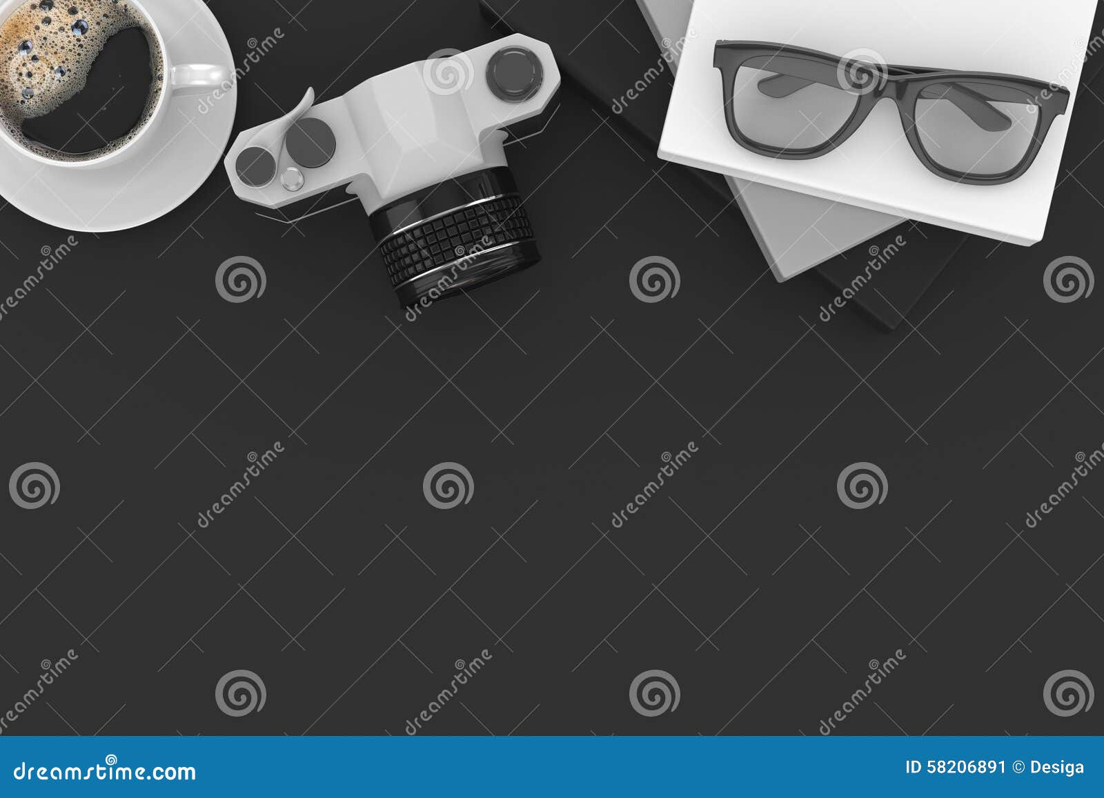 Camera and Coffee on Table, Workplace Stock Illustration - Illustration ...