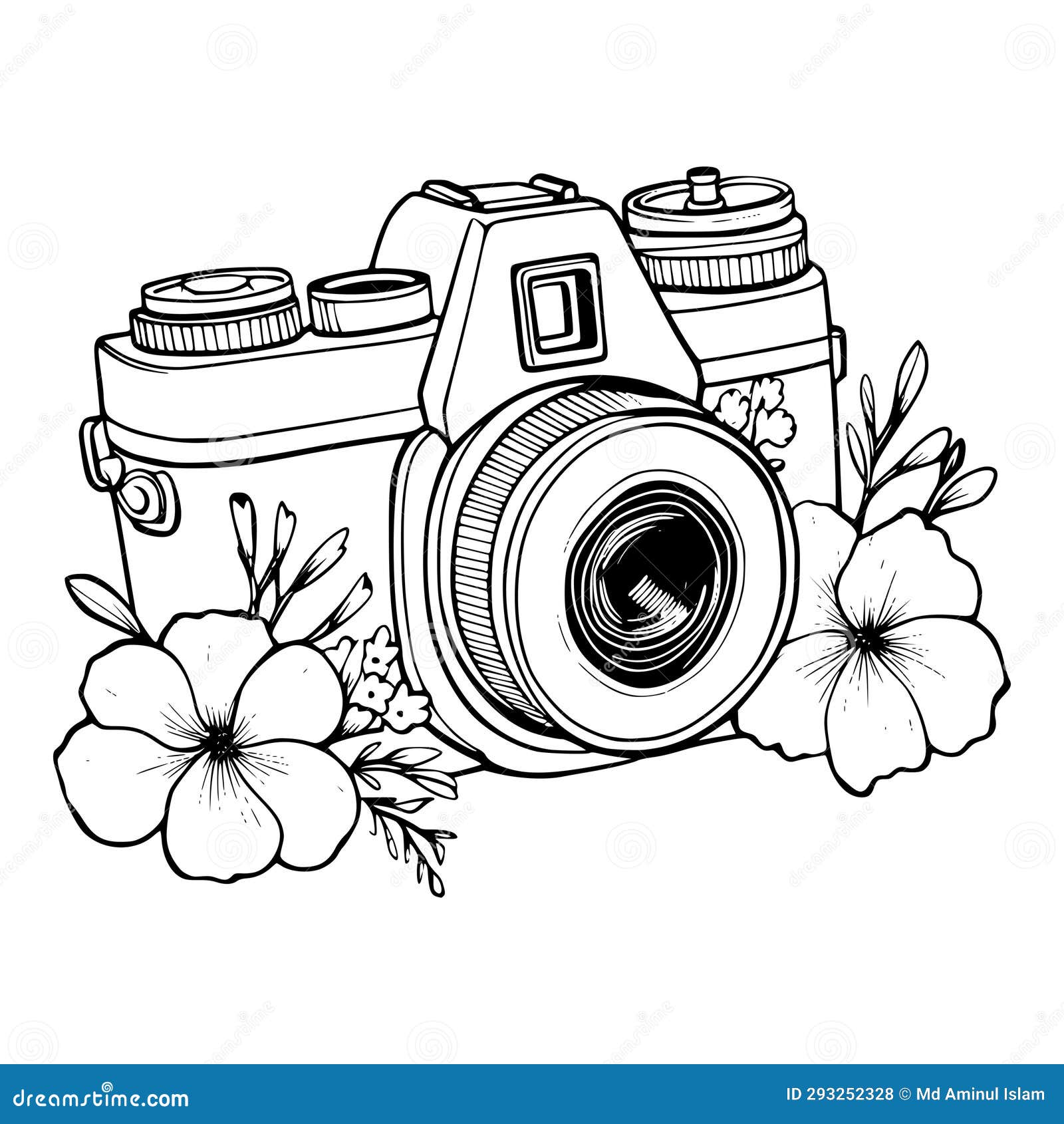 Camera Coloring Page Drawing for Kids Stock Vector - Illustration of ...