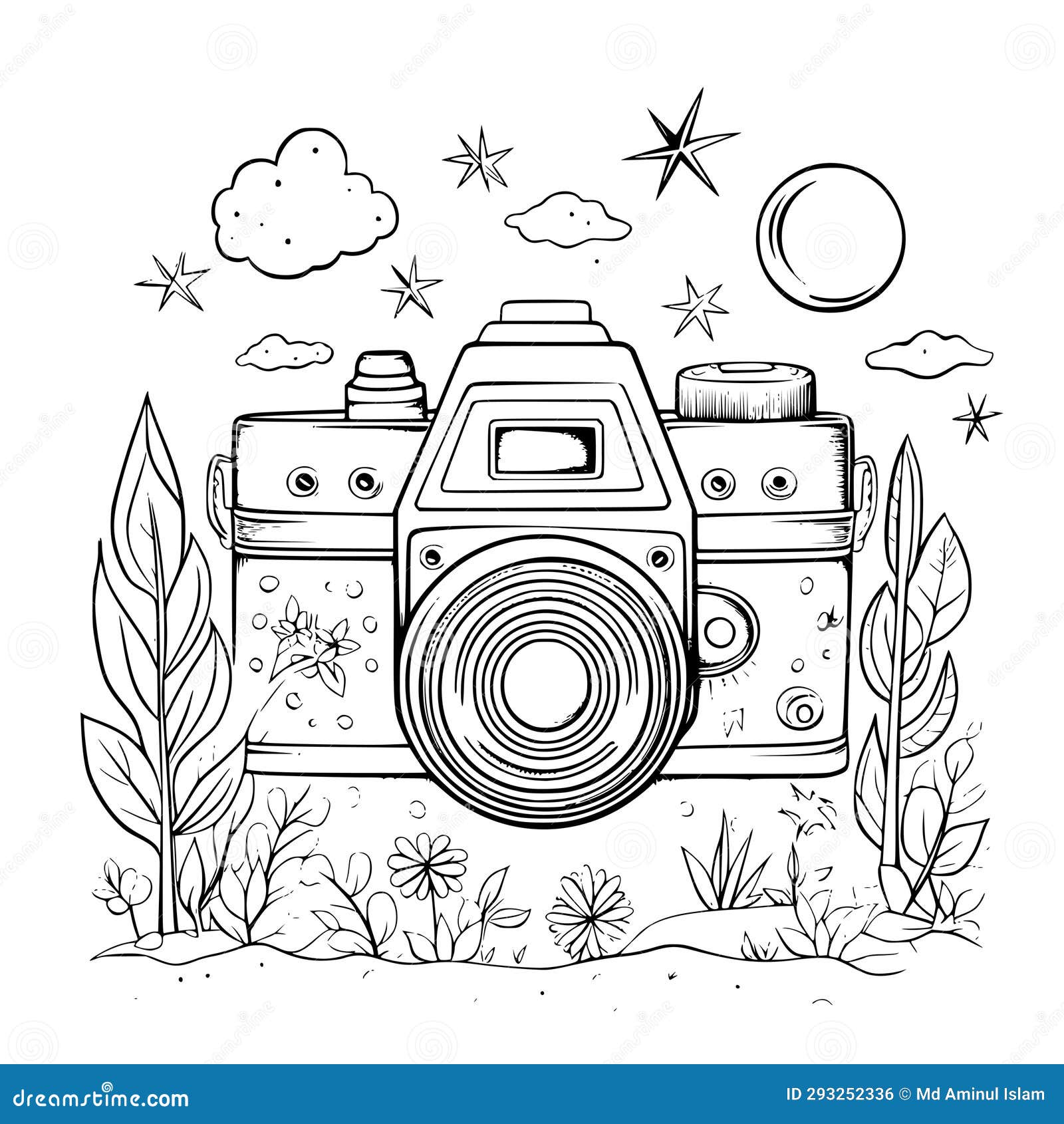 Camera Coloring Page Drawing for Kids Stock Vector - Illustration of ...