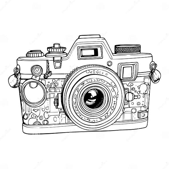 Camera Coloring Page Drawing for Kids Stock Illustration - Illustration ...
