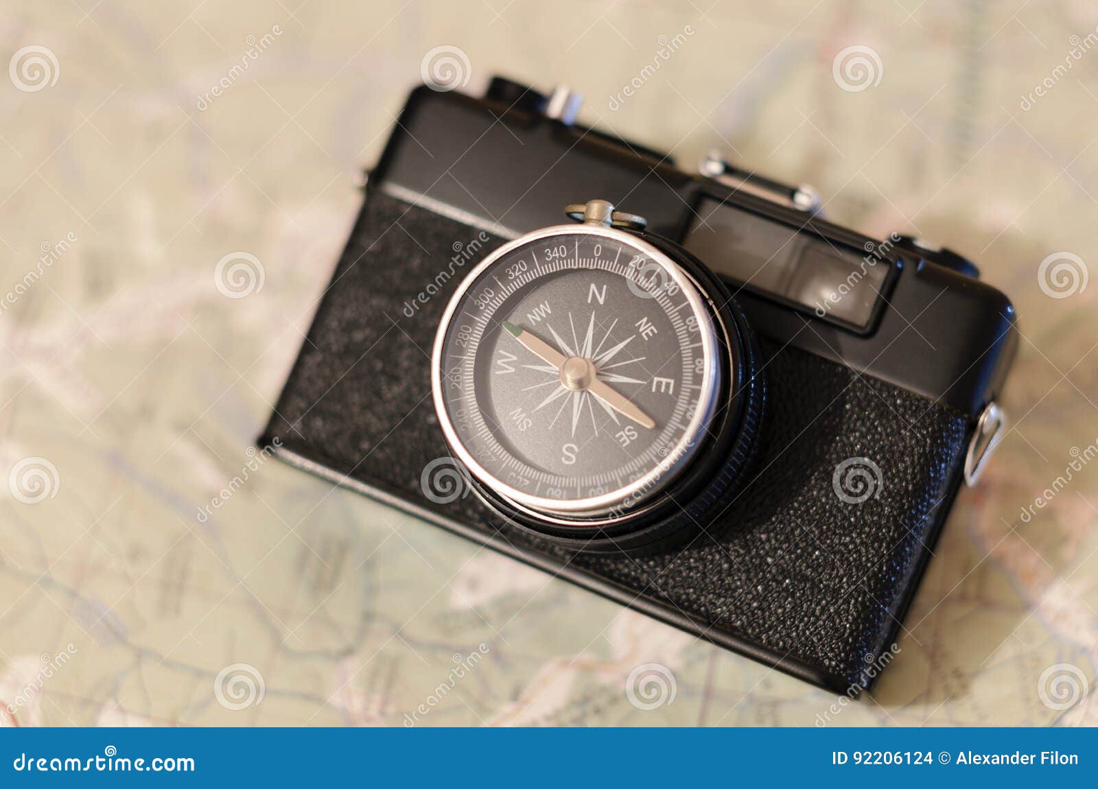 Camera compass at the map stock photo. Image of journey - 92206124