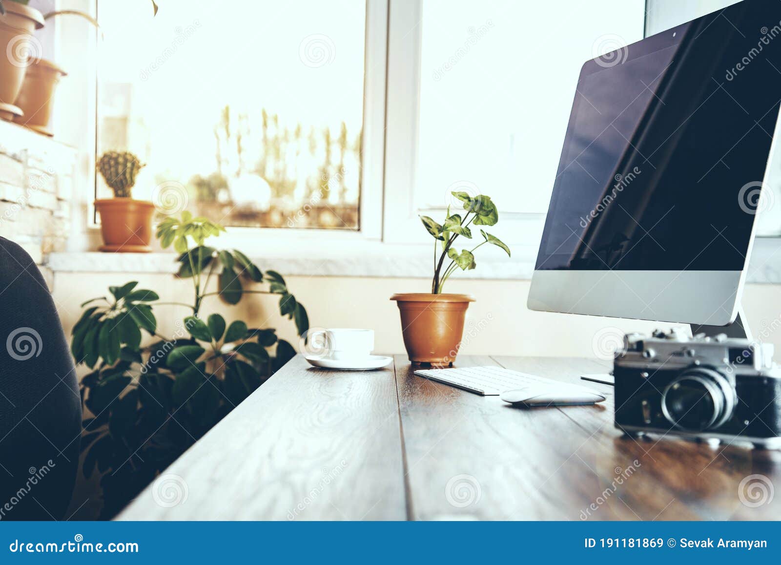 Camera with Computer on Desk Stock Image - Image of digital, background ...