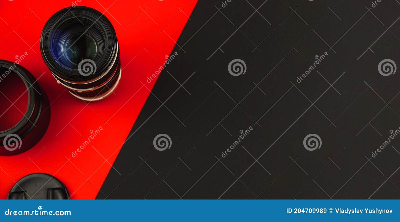 Camera Concept, Banner with Lens on Plain Background with Place for ...