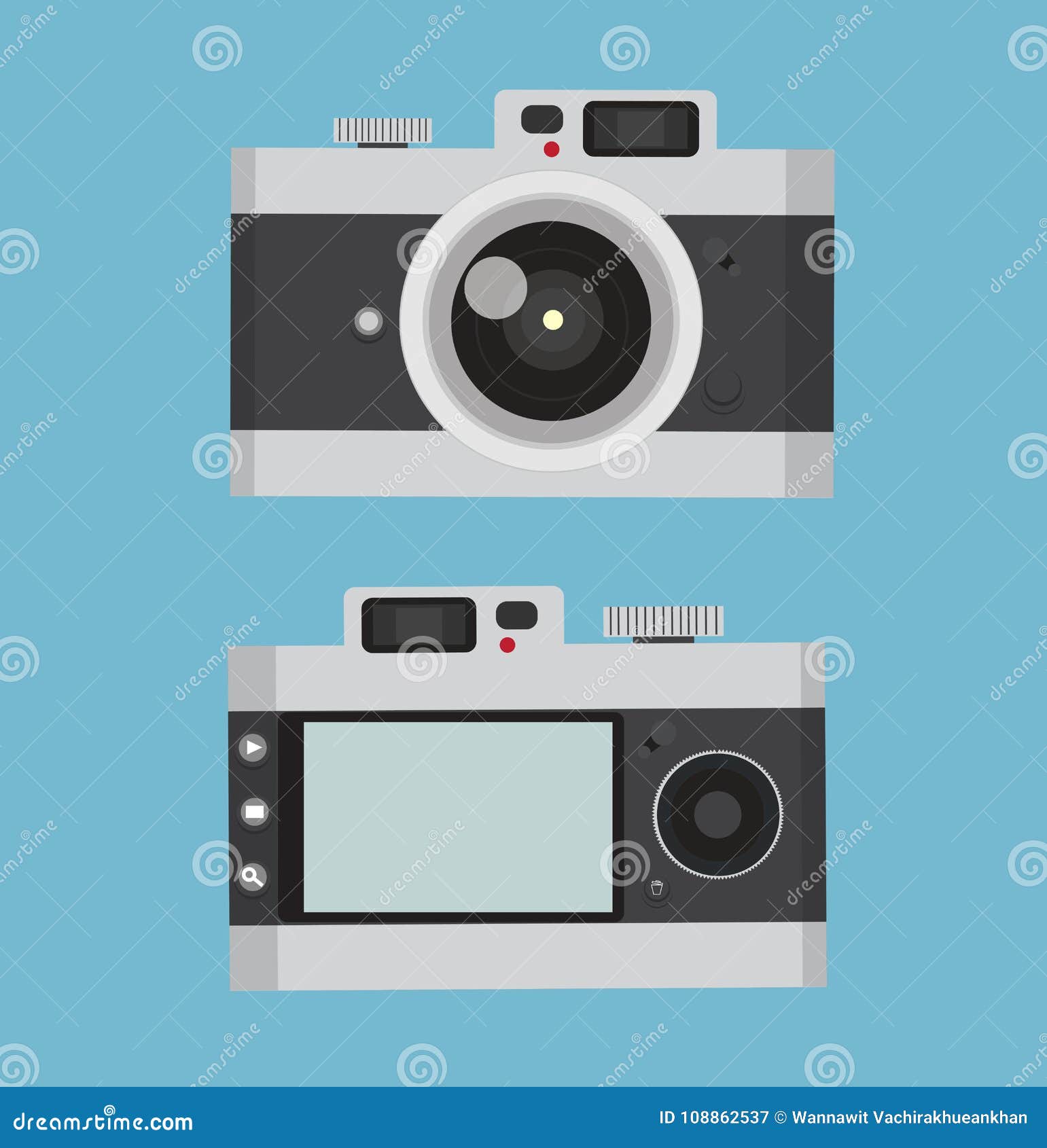 Camera Concept Front View and Back Stock Vector - Illustration of flat ...