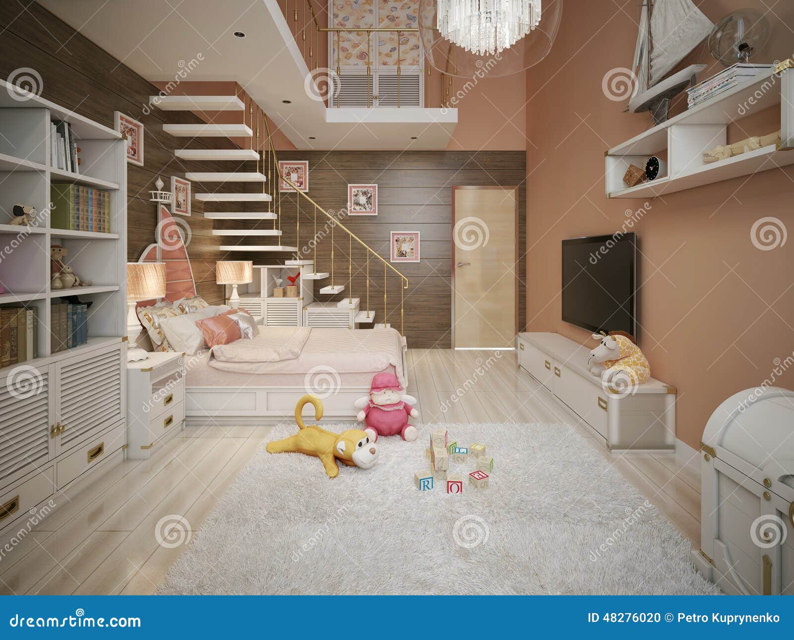 Camera Da Letto Delle Ragazze Nello Stile Classico Fotografia Stock ...