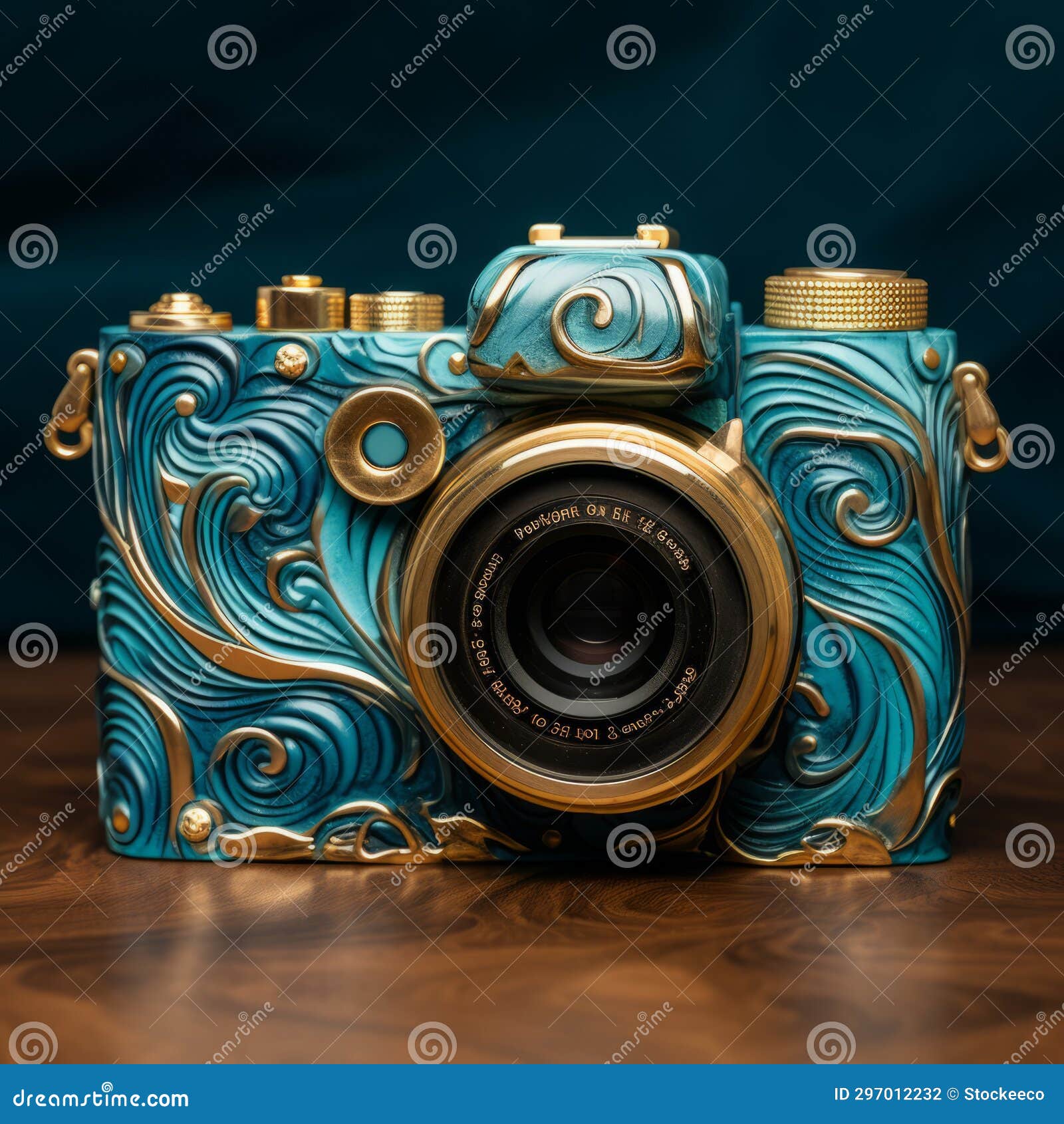 Blue and Gold Camera with Swirled Patterns Hyperrealistic Sculptures ...