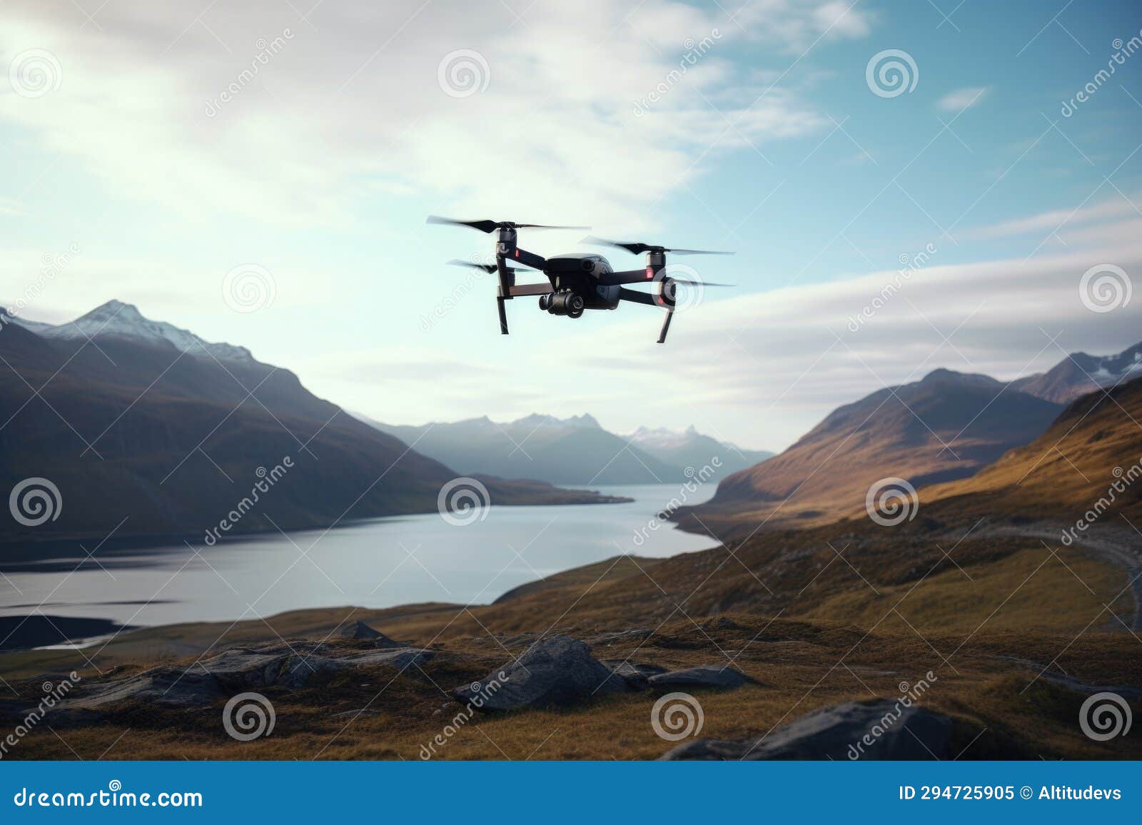 Camera Drone Hovering Over a Landscape Stock Image - Image of ...