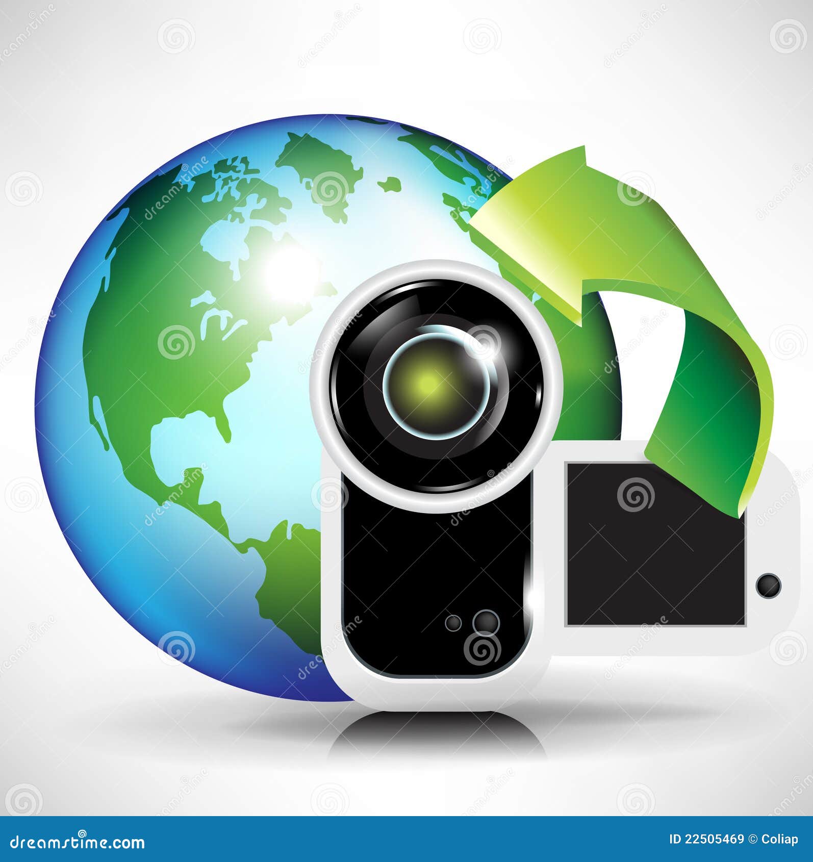 Camera and earth globe stock vector. Illustration of green - 22505469