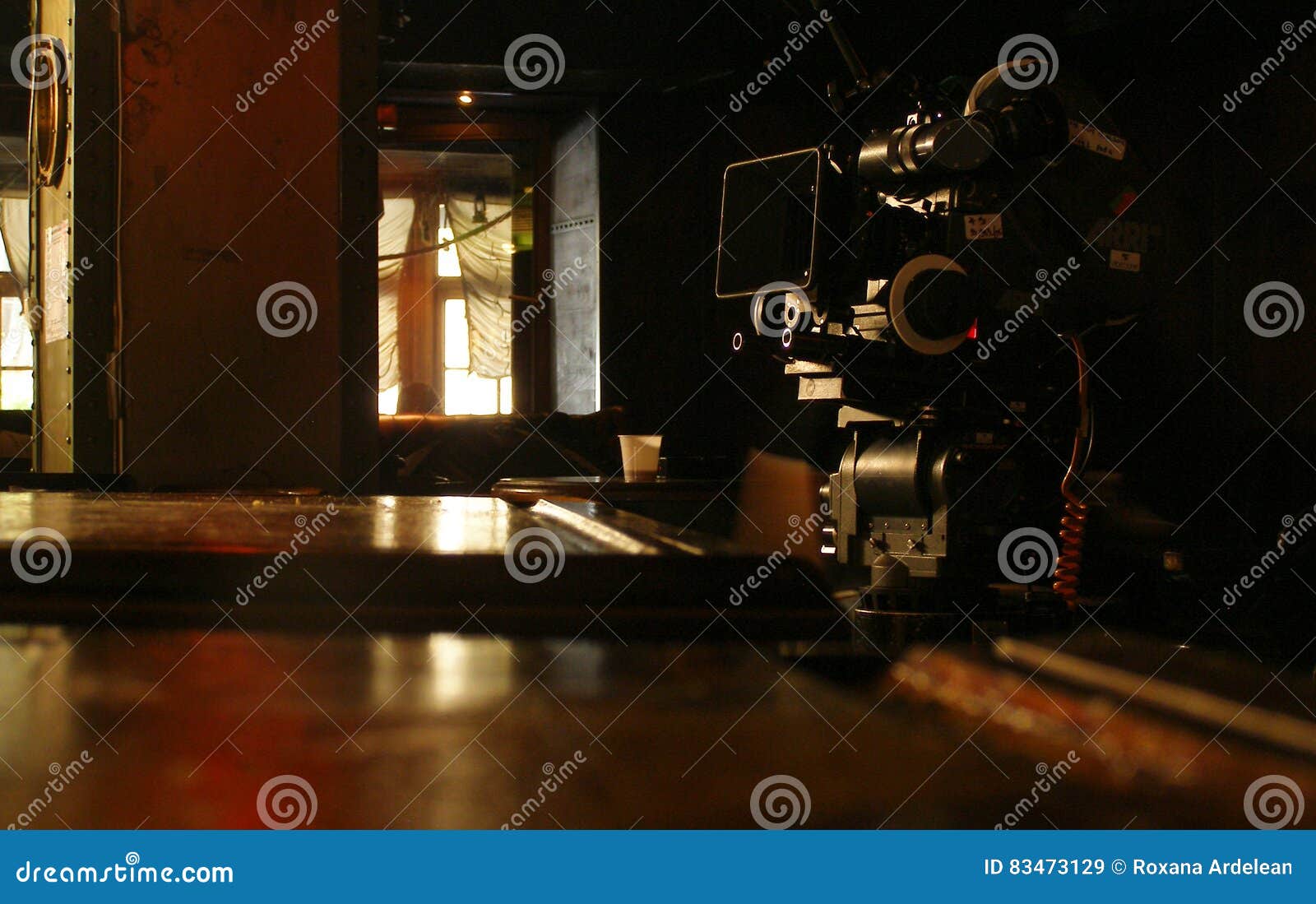 Camera on a film set dark stock image. Image of cast - 83473129