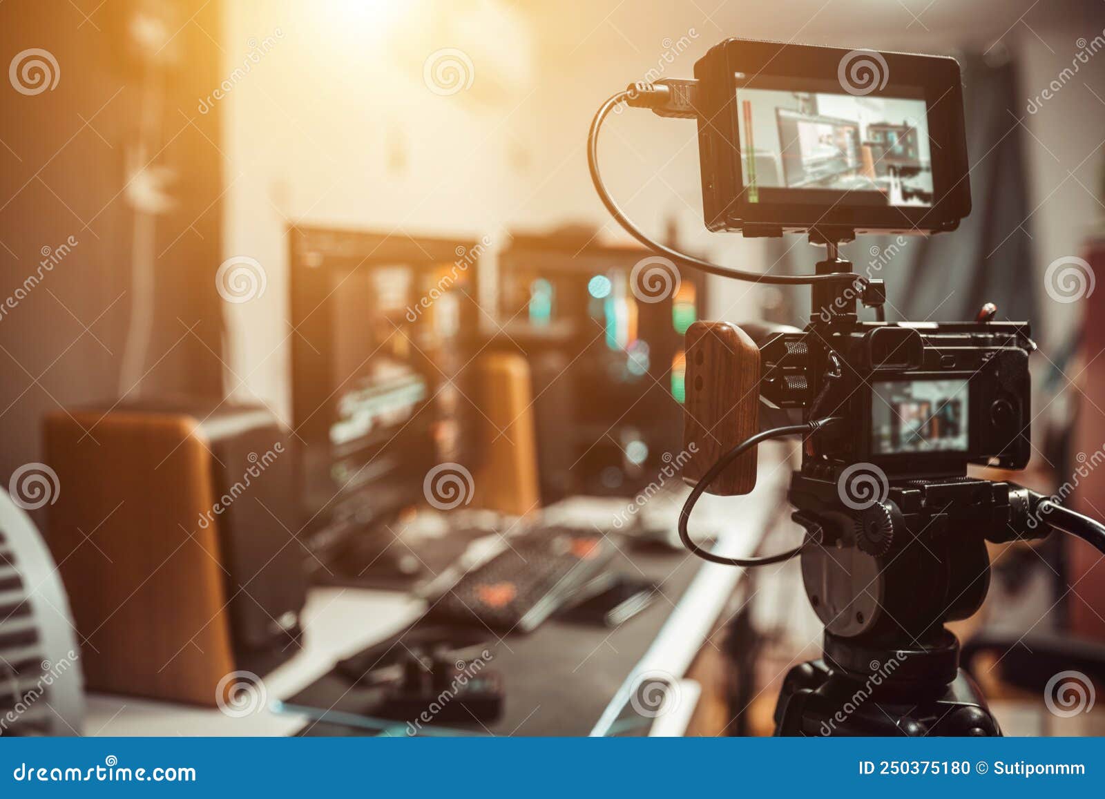 Camera Film Set on the Tripod in the Studio Stock Photo - Image of live ...