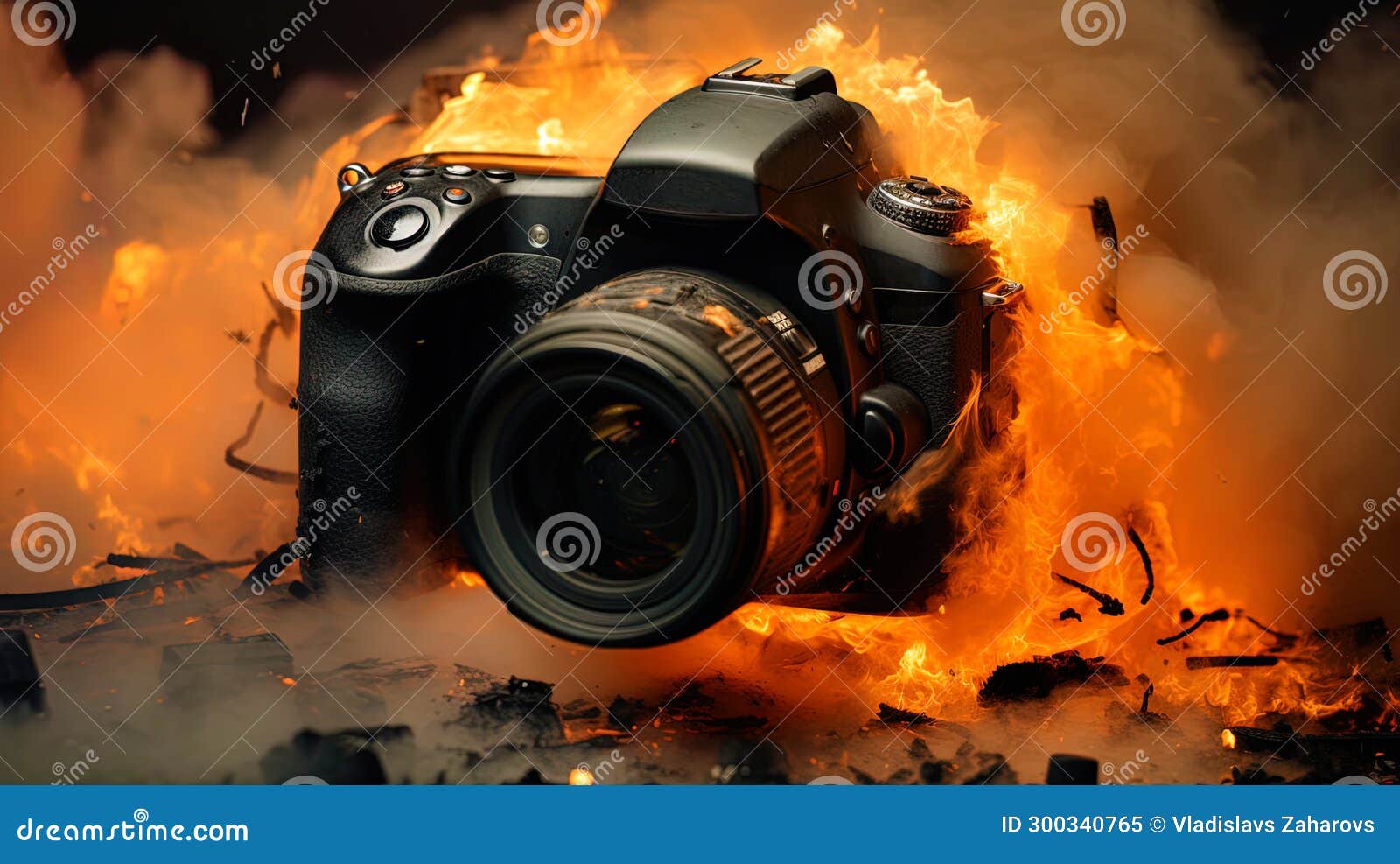A Camera in Fire Due To a Short Circuit Stock Illustration ...