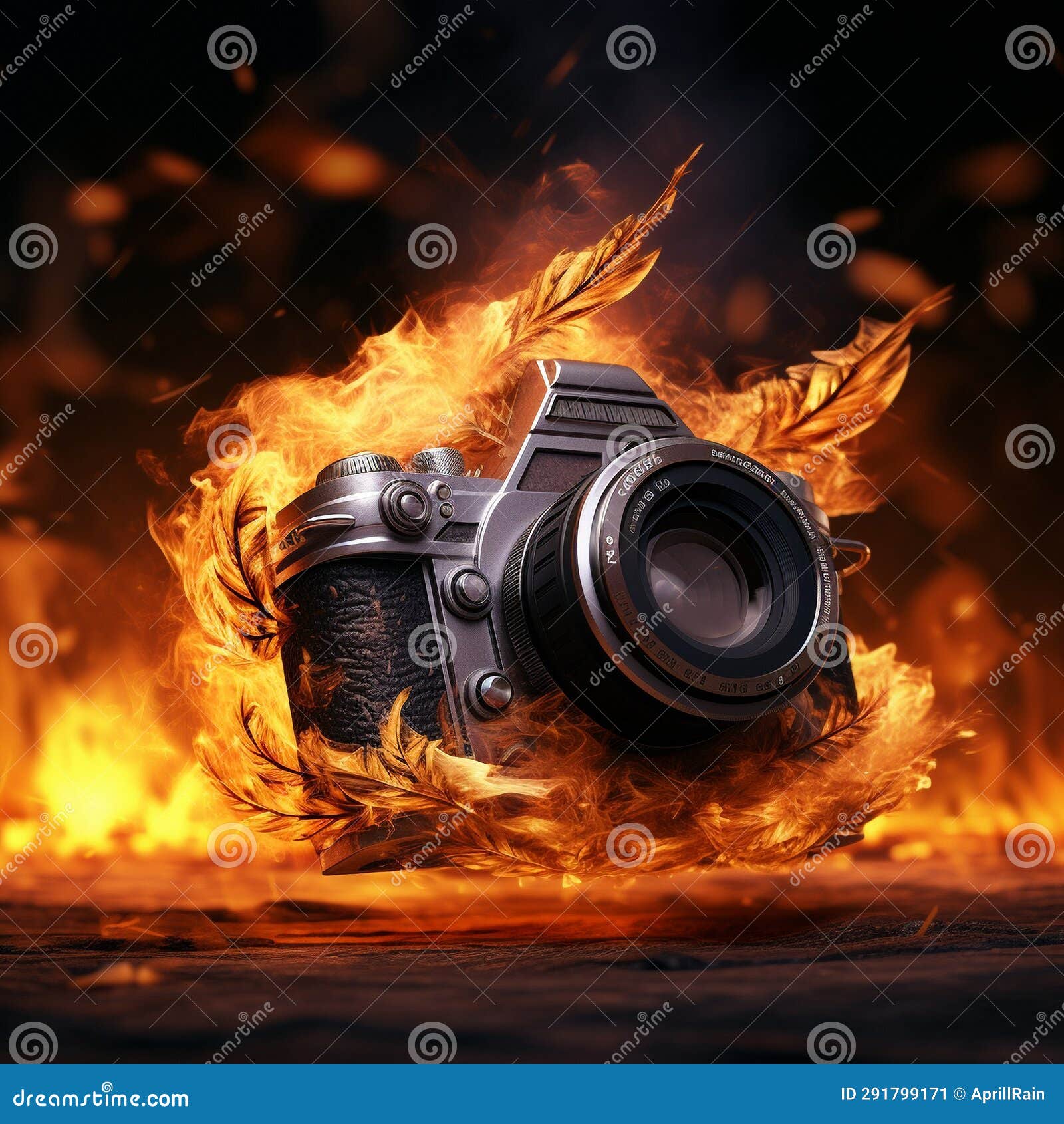The camera is on fire stock image. Image of computing - 291799171