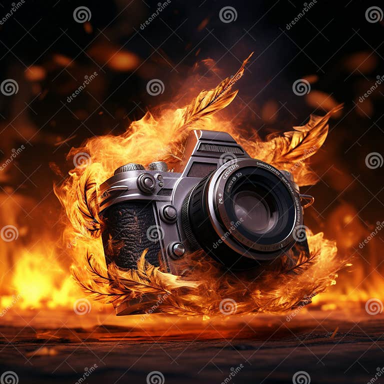 The camera is on fire stock image. Image of computing - 291799171