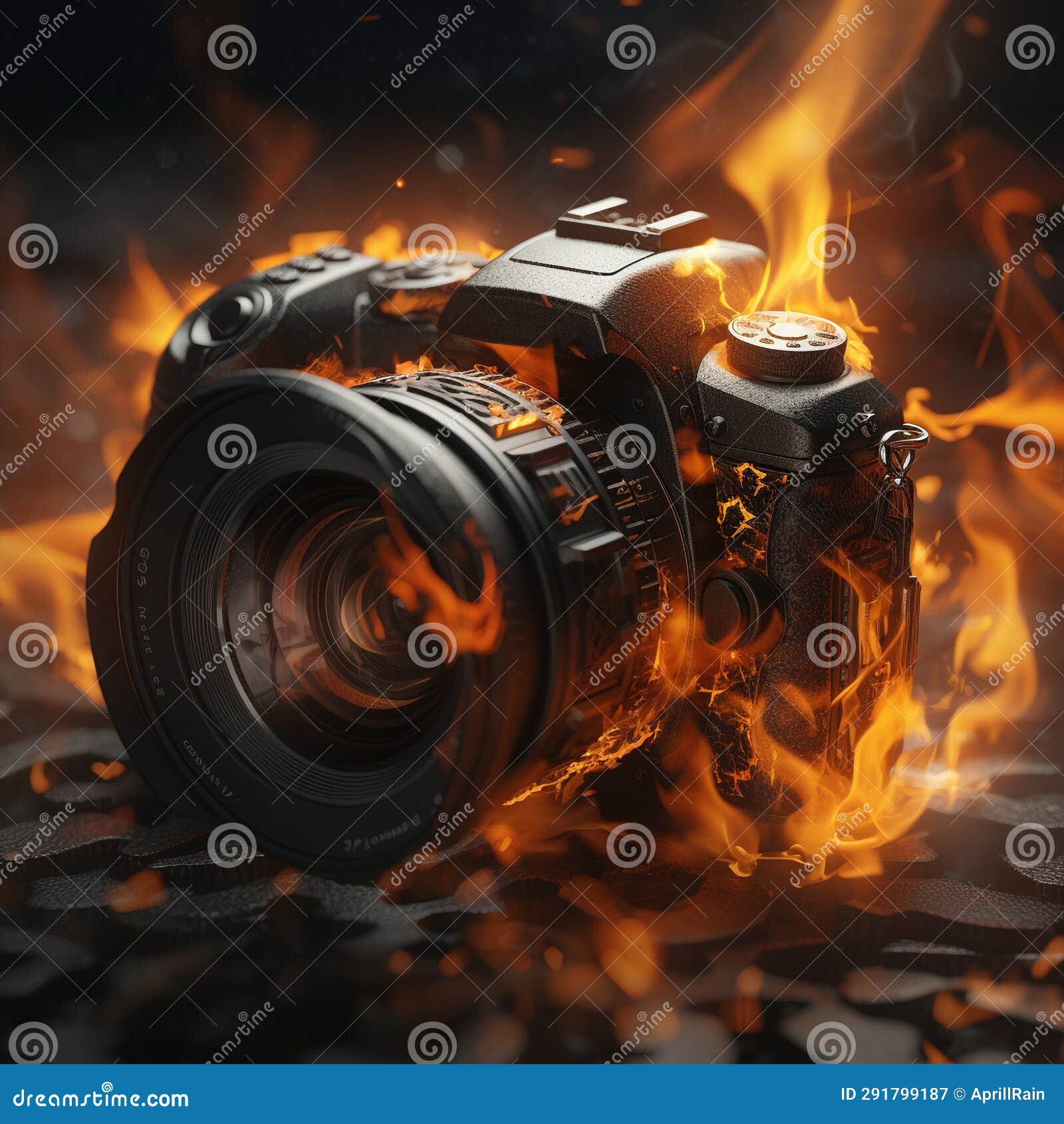 The camera is on fire stock illustration. Illustration of smoke - 291799187
