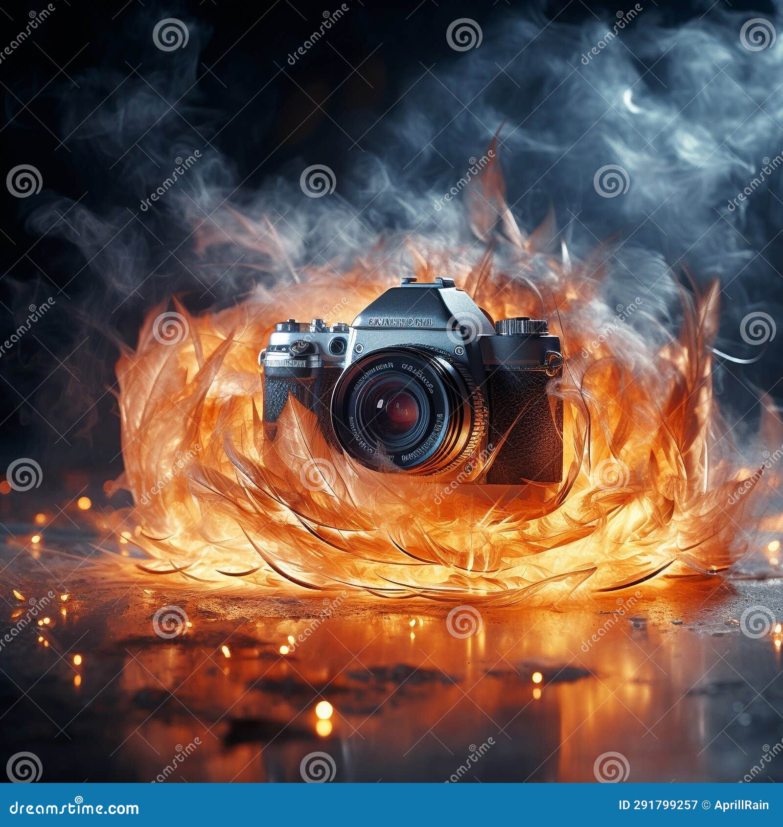 The camera is on fire stock illustration. Illustration of flame - 291799257