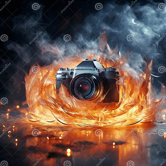 The camera is on fire stock image. Image of flame, explosion - 291799257