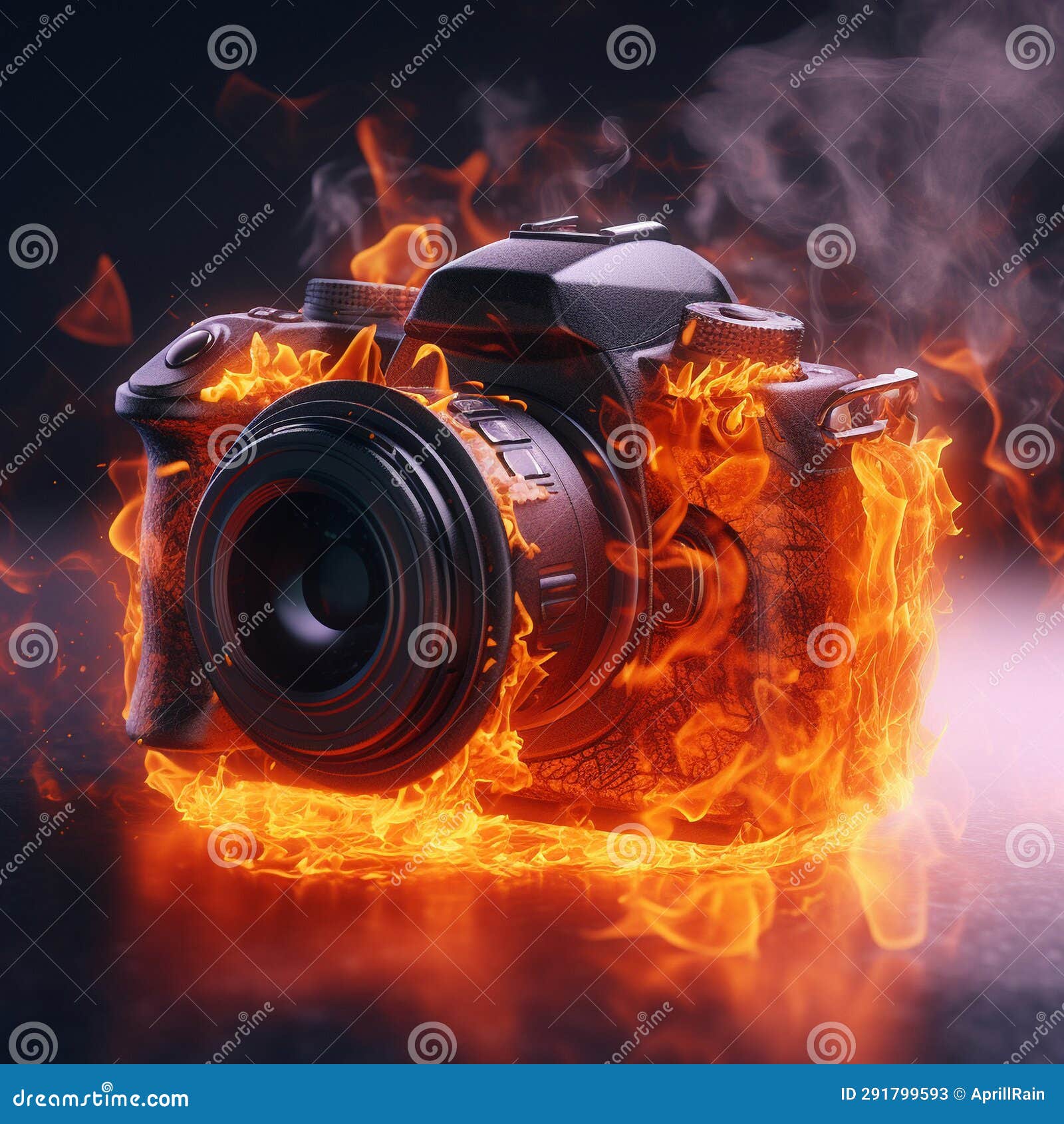 The camera is on fire stock illustration. Illustration of smoke - 291799593