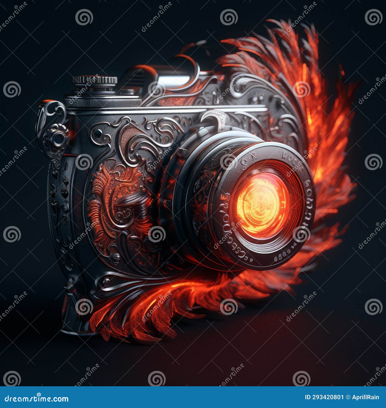 The camera is on fire stock image. Image of backdrop - 293420801