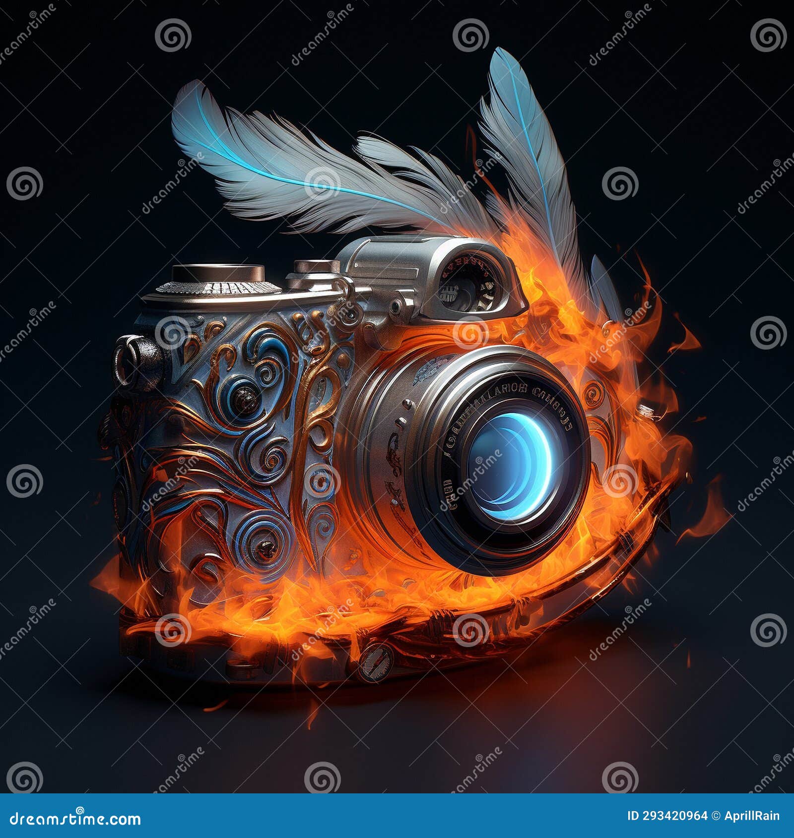 The camera is on fire stock photo. Image of device, elements - 293420964