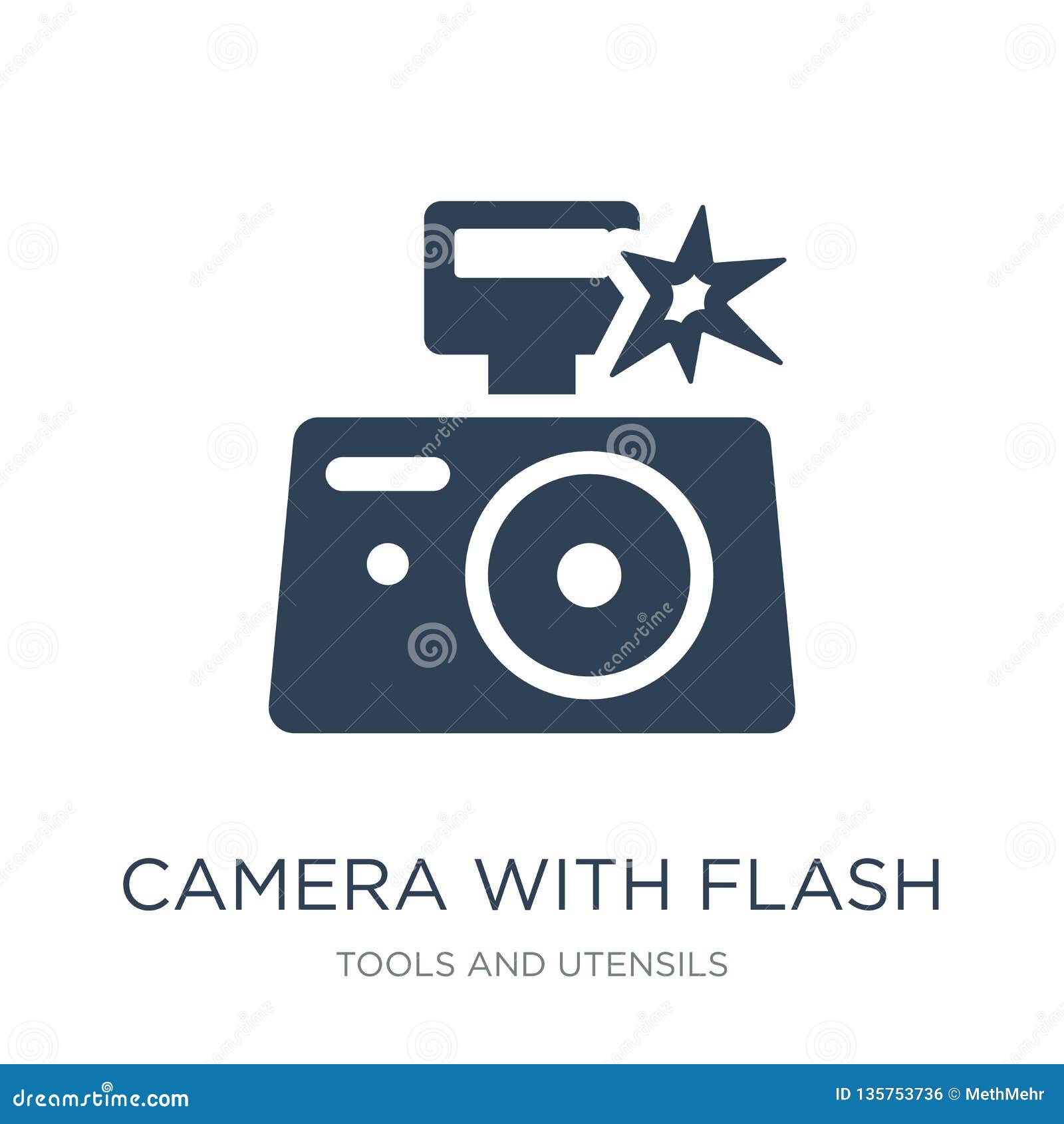 Camera with Flash Icon in Trendy Design Style. Camera with Flash Icon ...