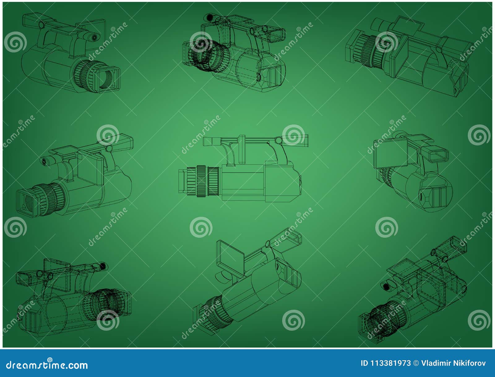 Camera on green stock vector. Illustration of line, button - 113381973