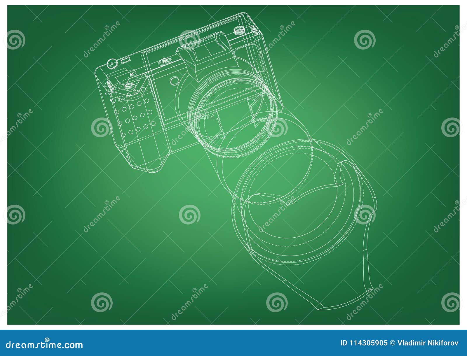 Camera on green stock vector. Illustration of equipment - 114305905