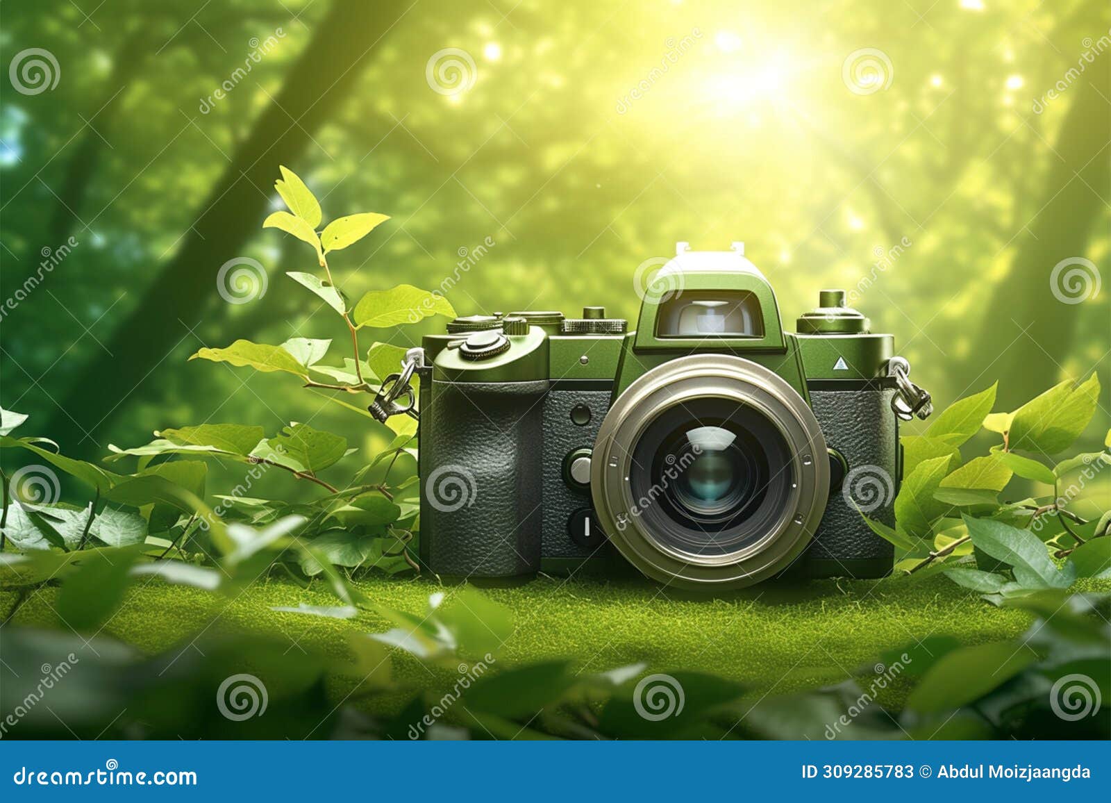 Camera on the Greens Nature Concept Captured with a Green Camera Stock ...