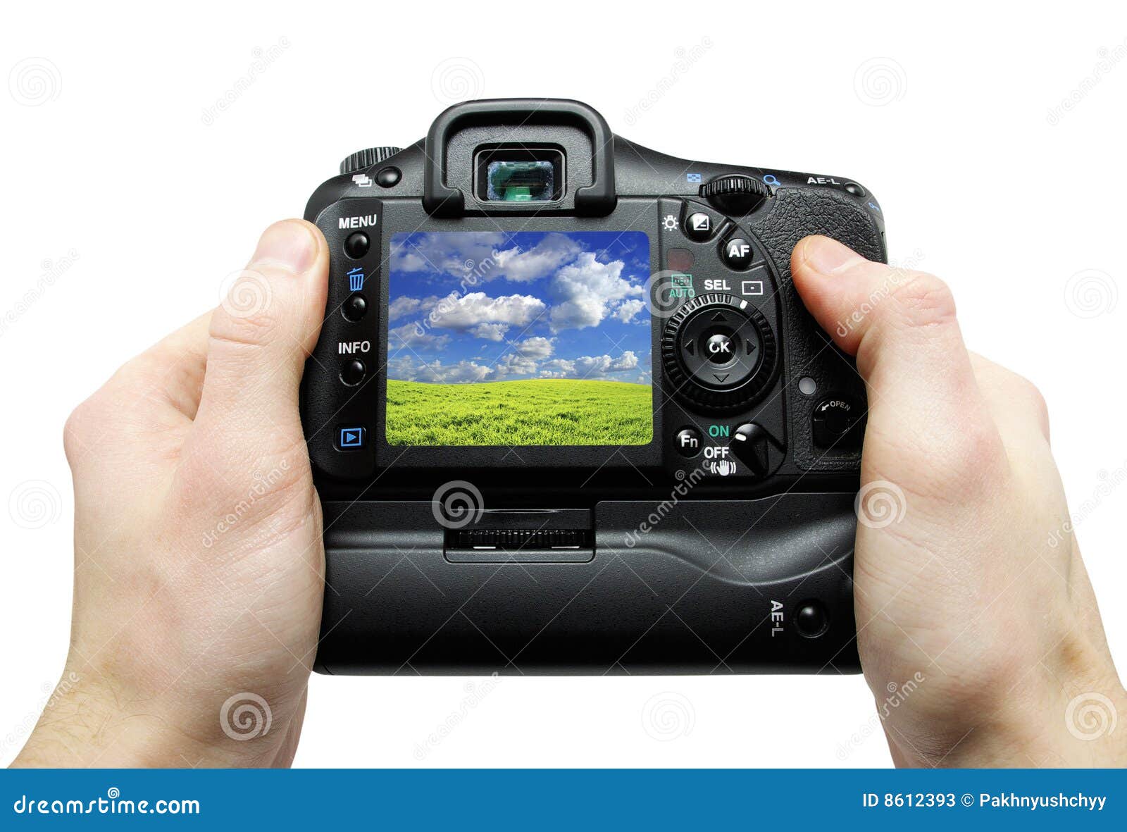 Camera in hand stock image. Image of grass, isolated, glass - 8612393