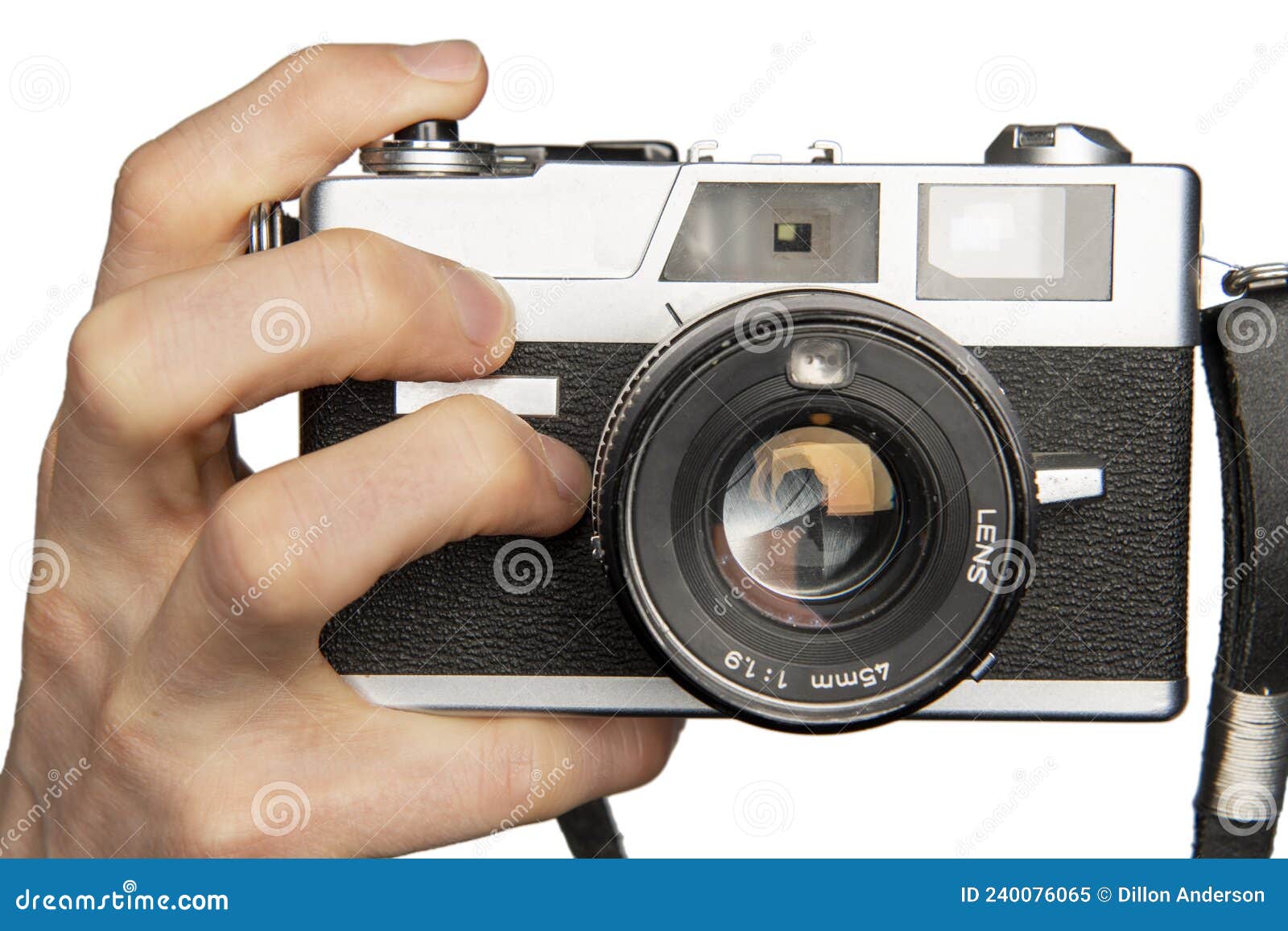 Camera in Hand stock image. Image of strap, camera, retro - 240076065